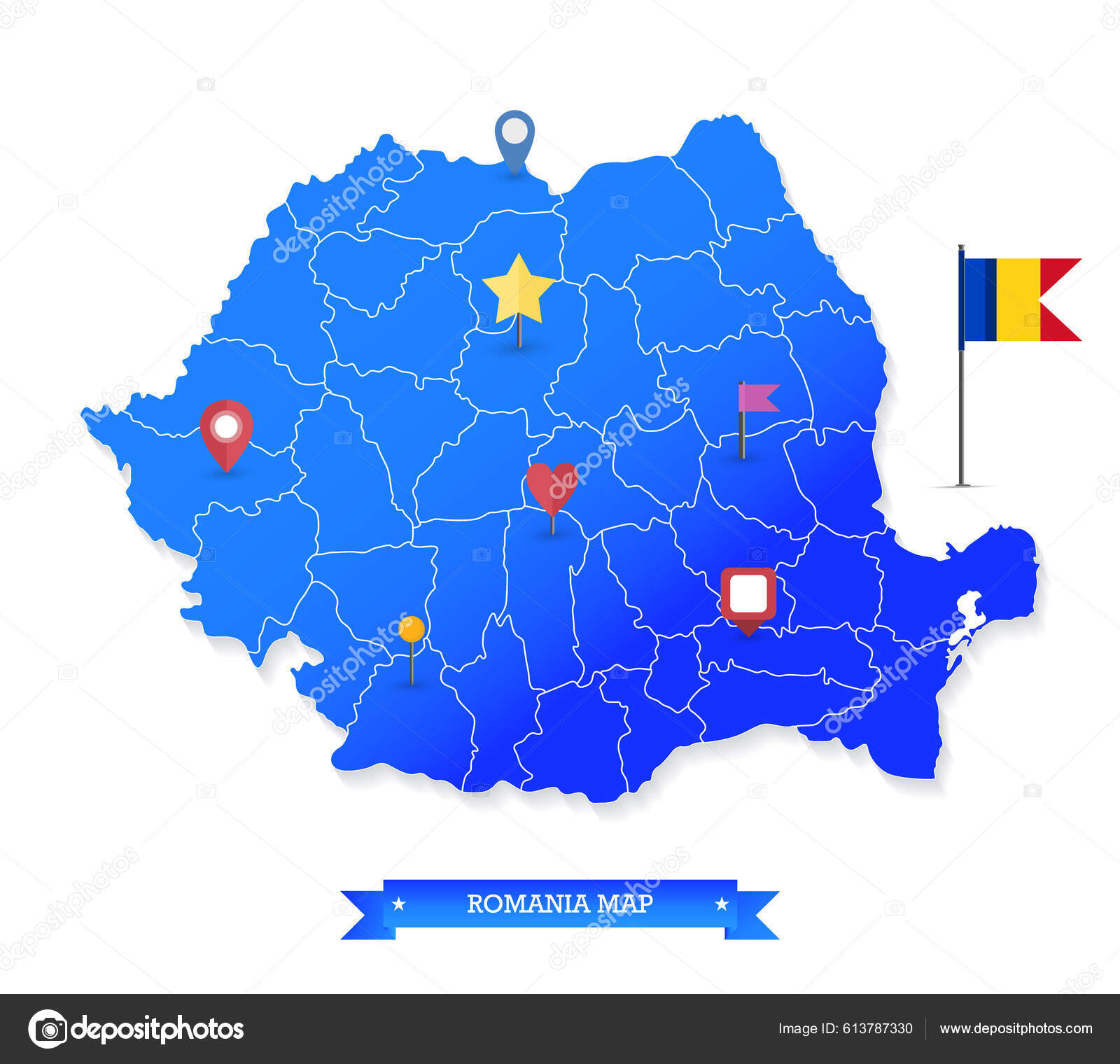 Rumunsko Mapa Ikony Velmi Podrobná Vektorová Ilustrace Stock Vector od ...