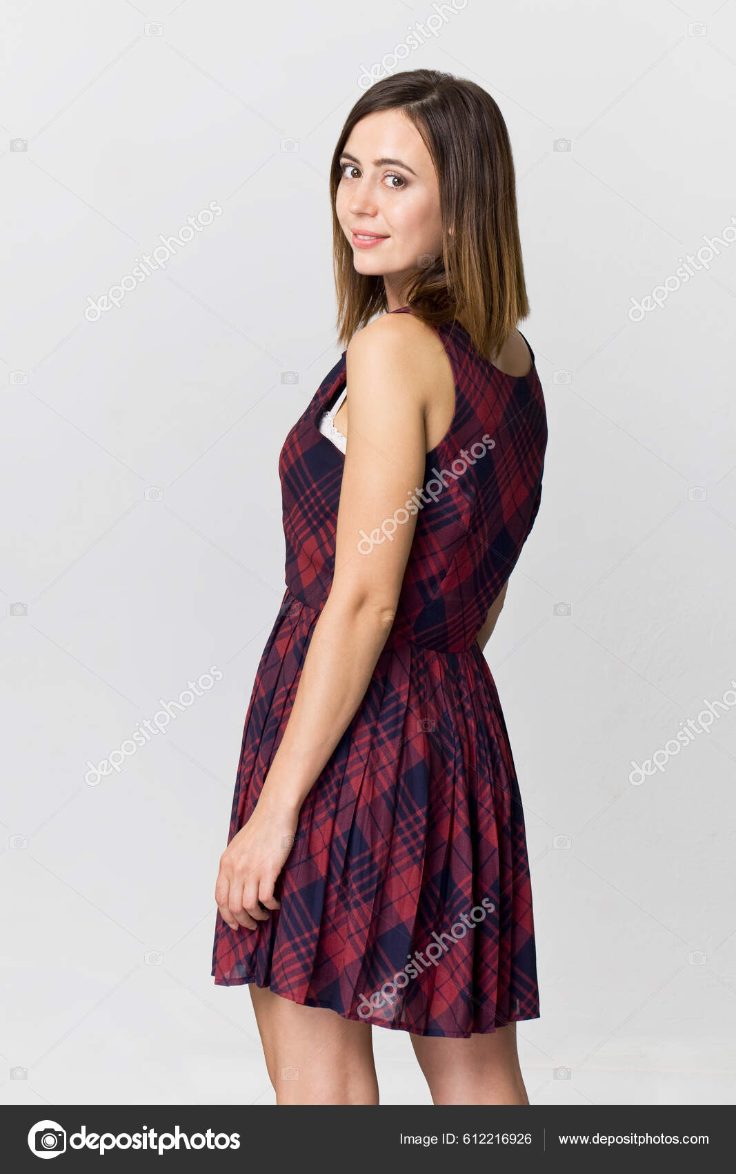 Awe Young Brunette Woman Beautiful Smile Posing White Background Stock ...