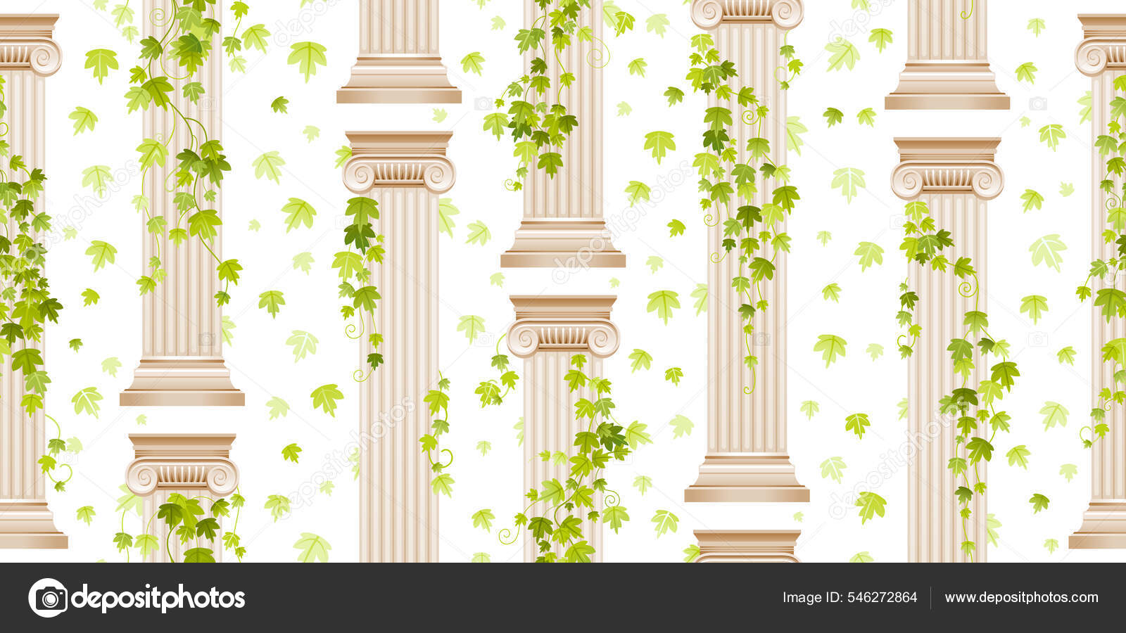 Greek Ivy Pillar Pattern Vector Ancient Column Seamless Background ...