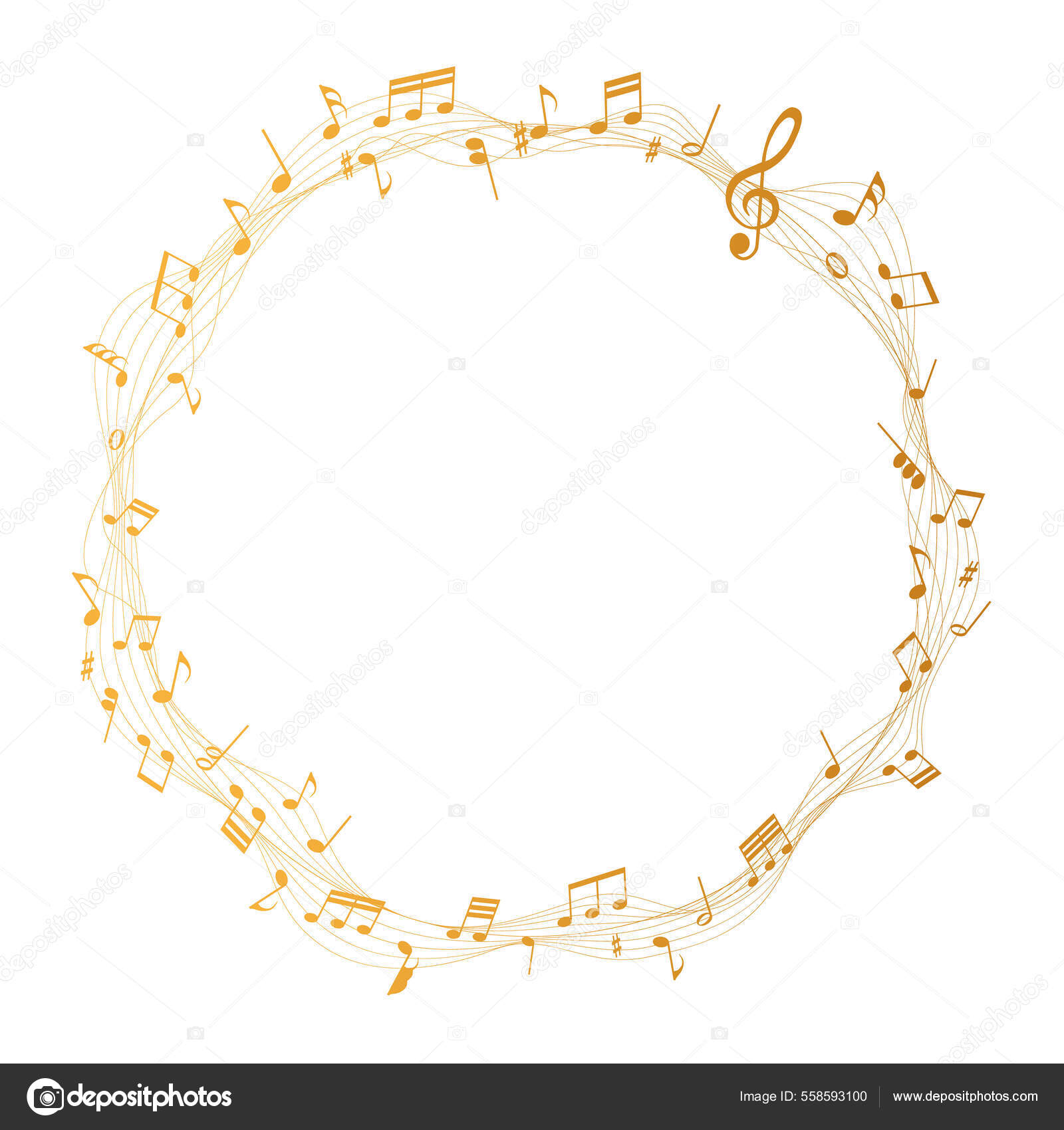 Gold Colored Vector Sheet Music Frame Musical Notes Melody White Stock ...