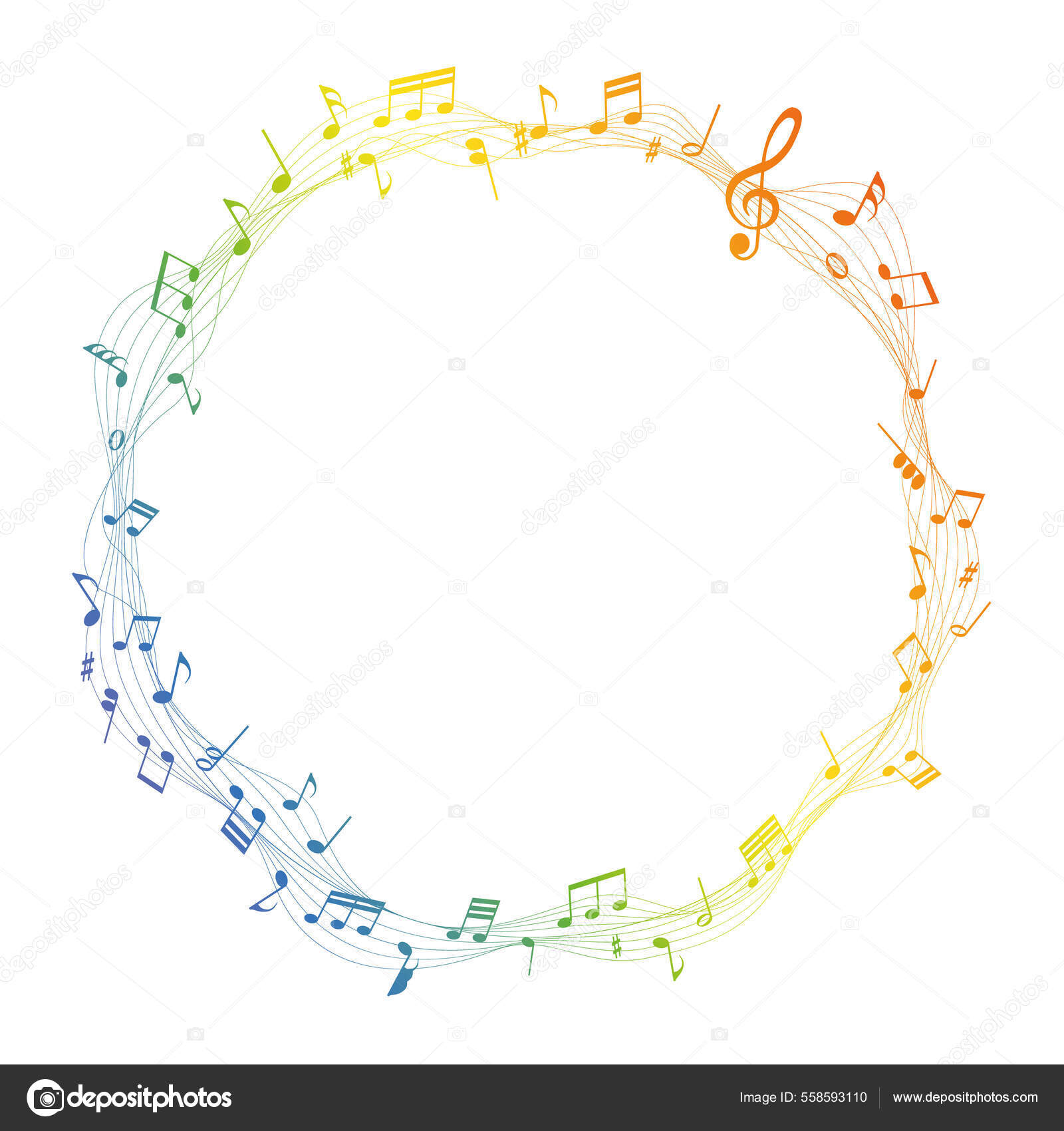 Arco Íris Vetor Partitura Armação Redonda Notas Musicais Melodia Fundo ...