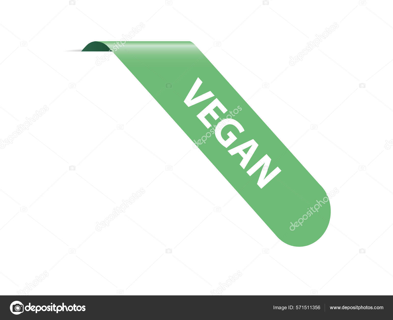 Vegan Vector Illustration Green Corner Ribbon Banner White Background ...