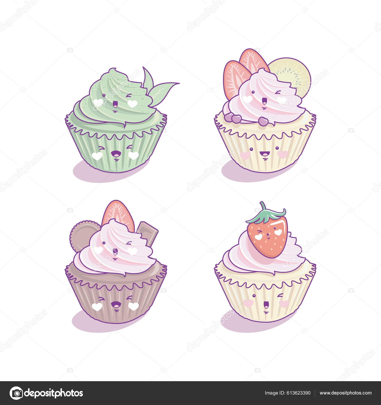 Kek Karakteri Sevimli Çizgi Film Kawaii Tarzı Beyaz Arka Plan ©es7sense ...