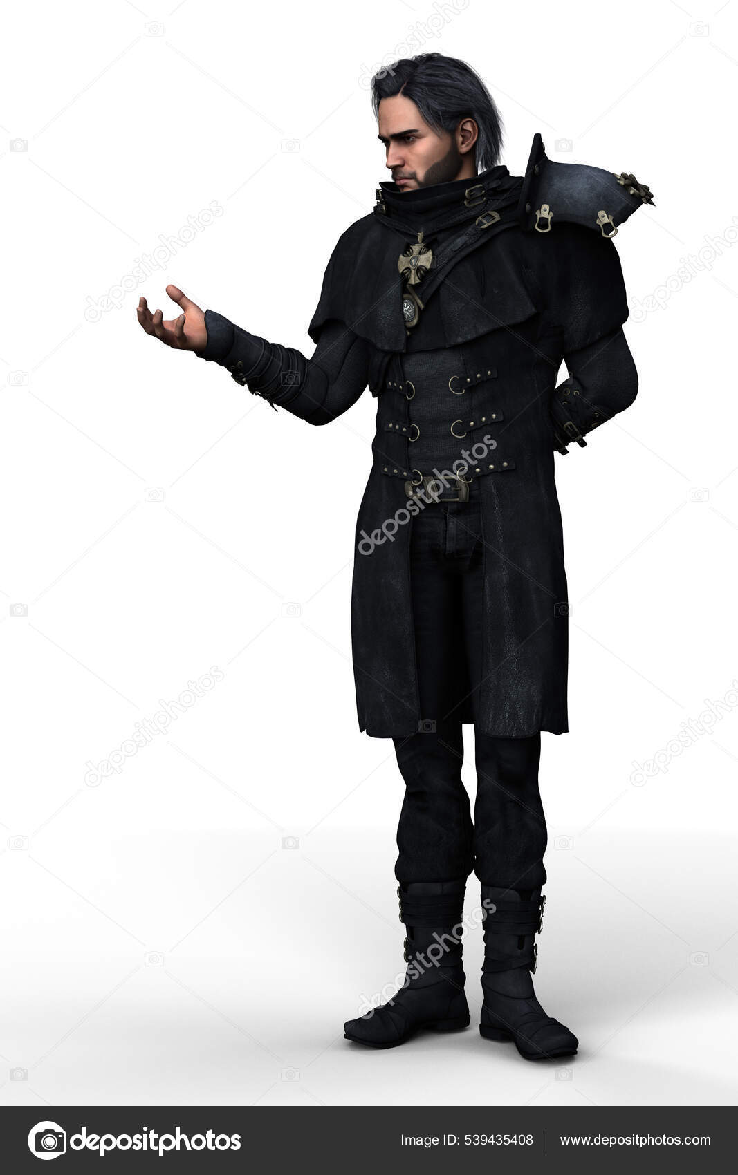 Handsome Dark Brooding Man One Hand His Back One Hand Stock Photo by ...