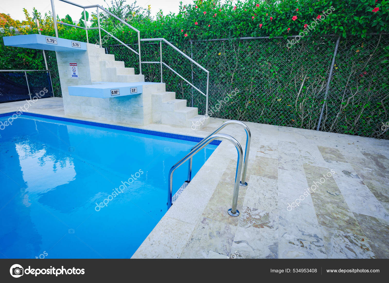 Deep Pool Meters Length Diving Board Swimming Pool Located Residential ...