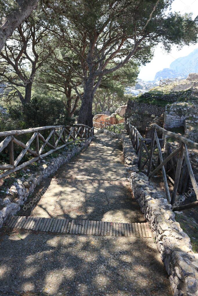 Capri, Campania, Italy - March 13, 2022: Roman ruins of Villa Jovis ...