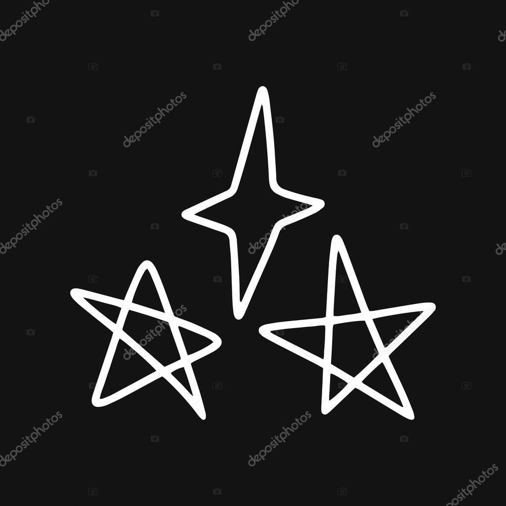 Doodle brillo icono de la estrella. Arte de línea dibujado a mano ...