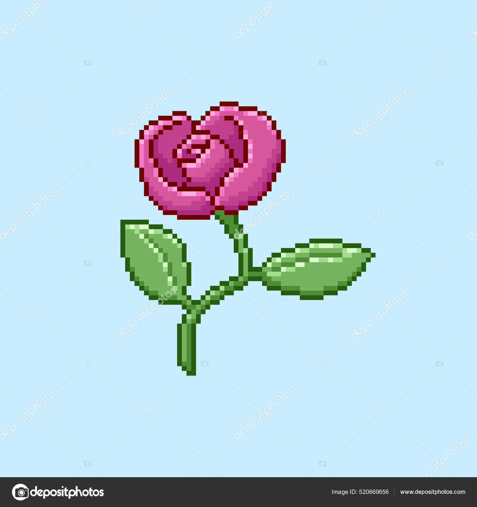 Illustration Simple Colorée Pixel Plat Art Rose Tulipe Rouge Dessin ...