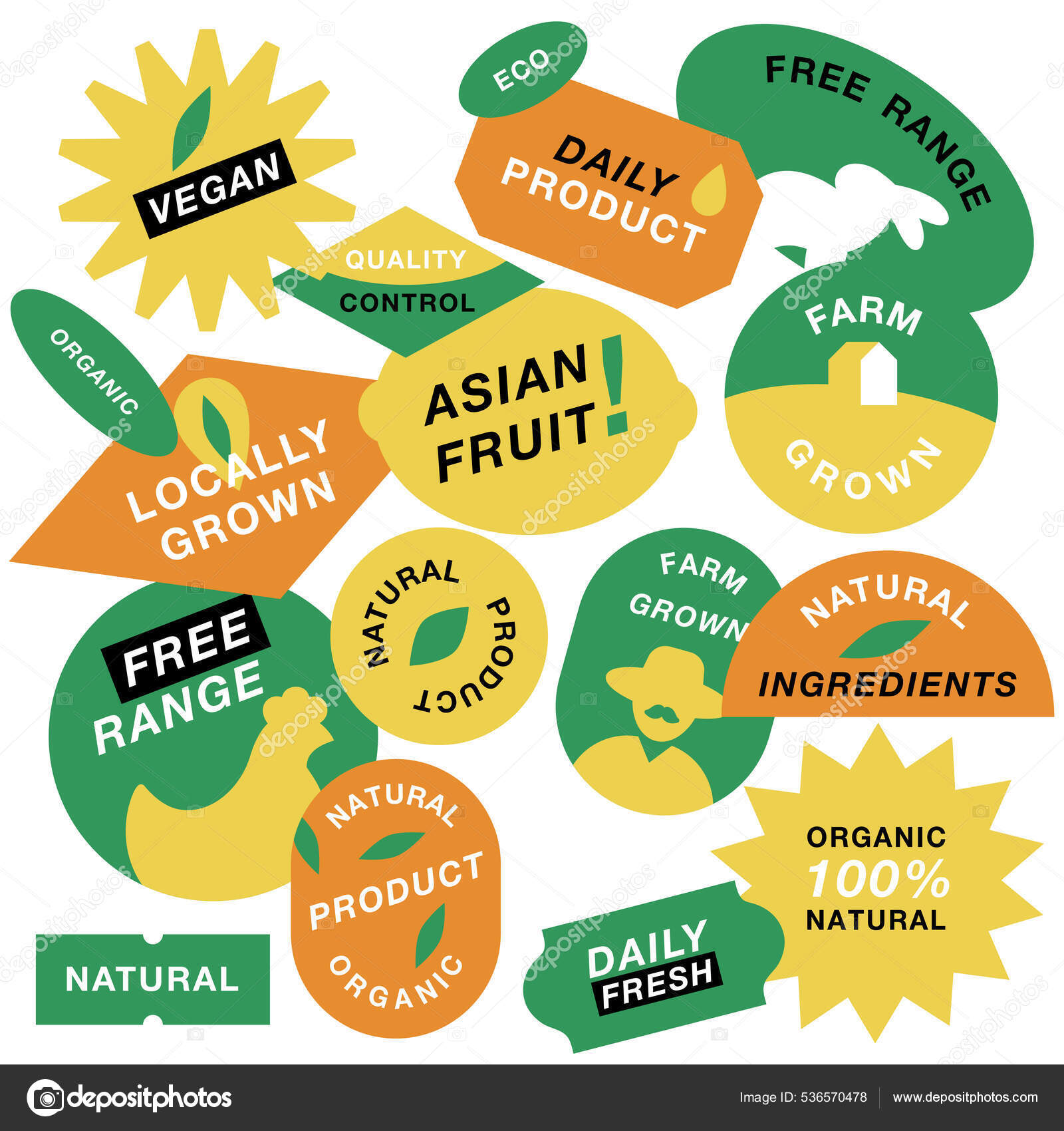 Vector set of logos, badges and icons for natural farm and health ...