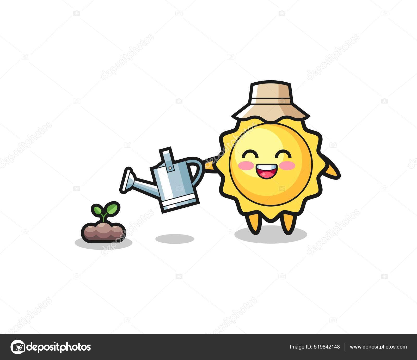 Cute Sun Watering Plant Seeds Cute Design Stock Vector by ©heriyusuf ...