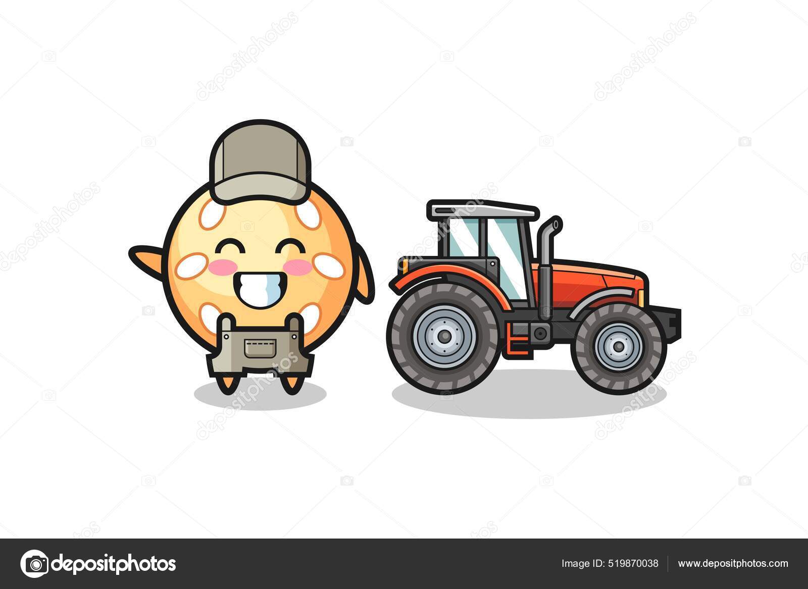 Sesame Ball Farmer Mascot Standing Tractor Cute Design Stock Vector ...