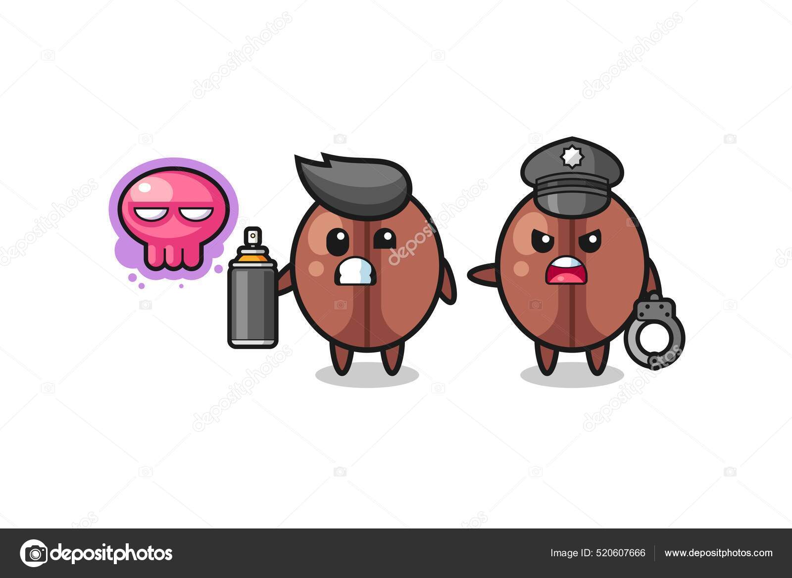 Coffee Bean Cartoon Doing Vandalism Caught Police Cute Design Stock ...