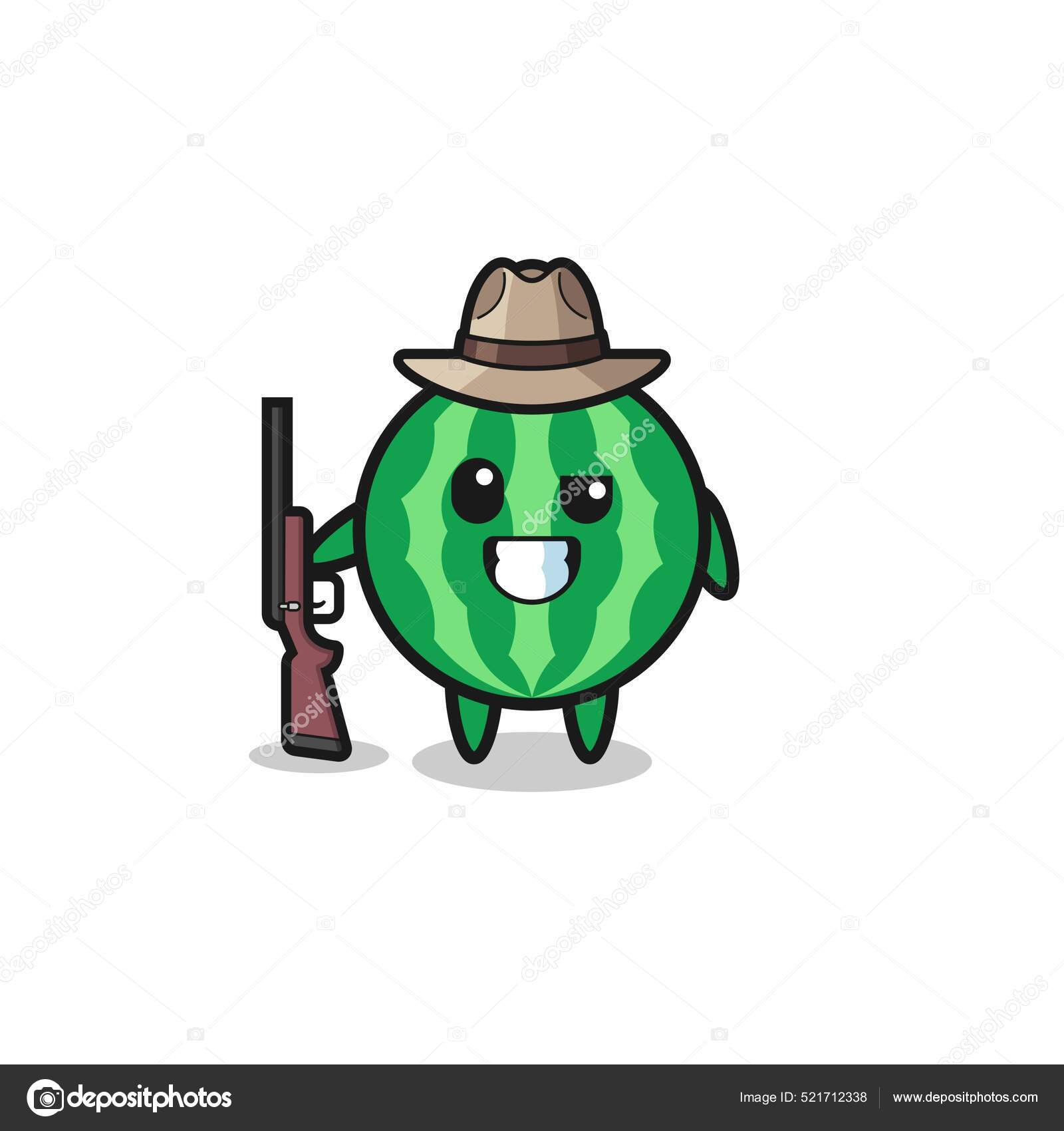 Watermelon Hunter Mascot Holding Gun Cute Design Stock Vector by ...
