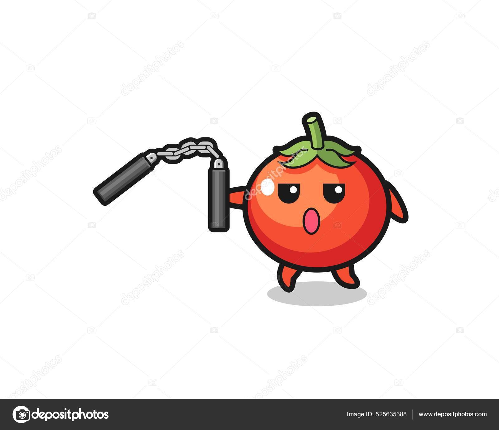 Cartoon Tomatoes Using Nunchaku Cute Design Stock Vector Image by ...