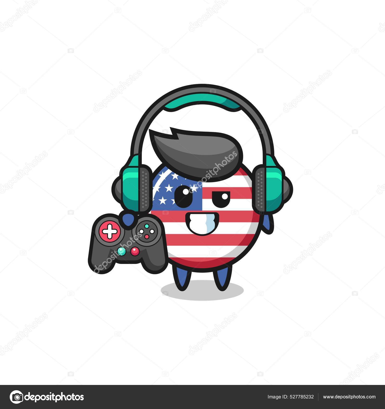 United States Flag Gamer Mascot Holding Game Controller Cute Design ...