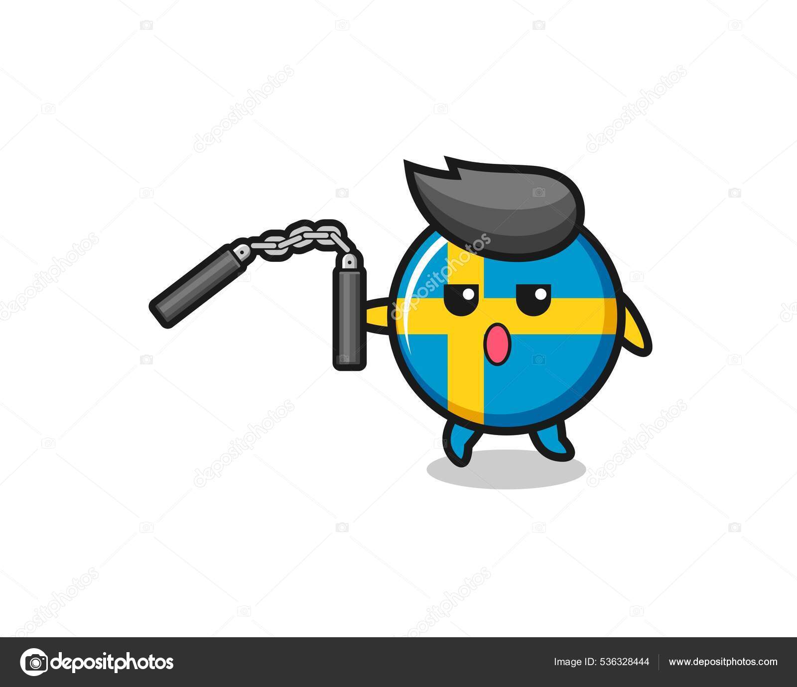 Cartoon Sweden Flag Using Nunchaku Cute Design Stock Vector Image by ...