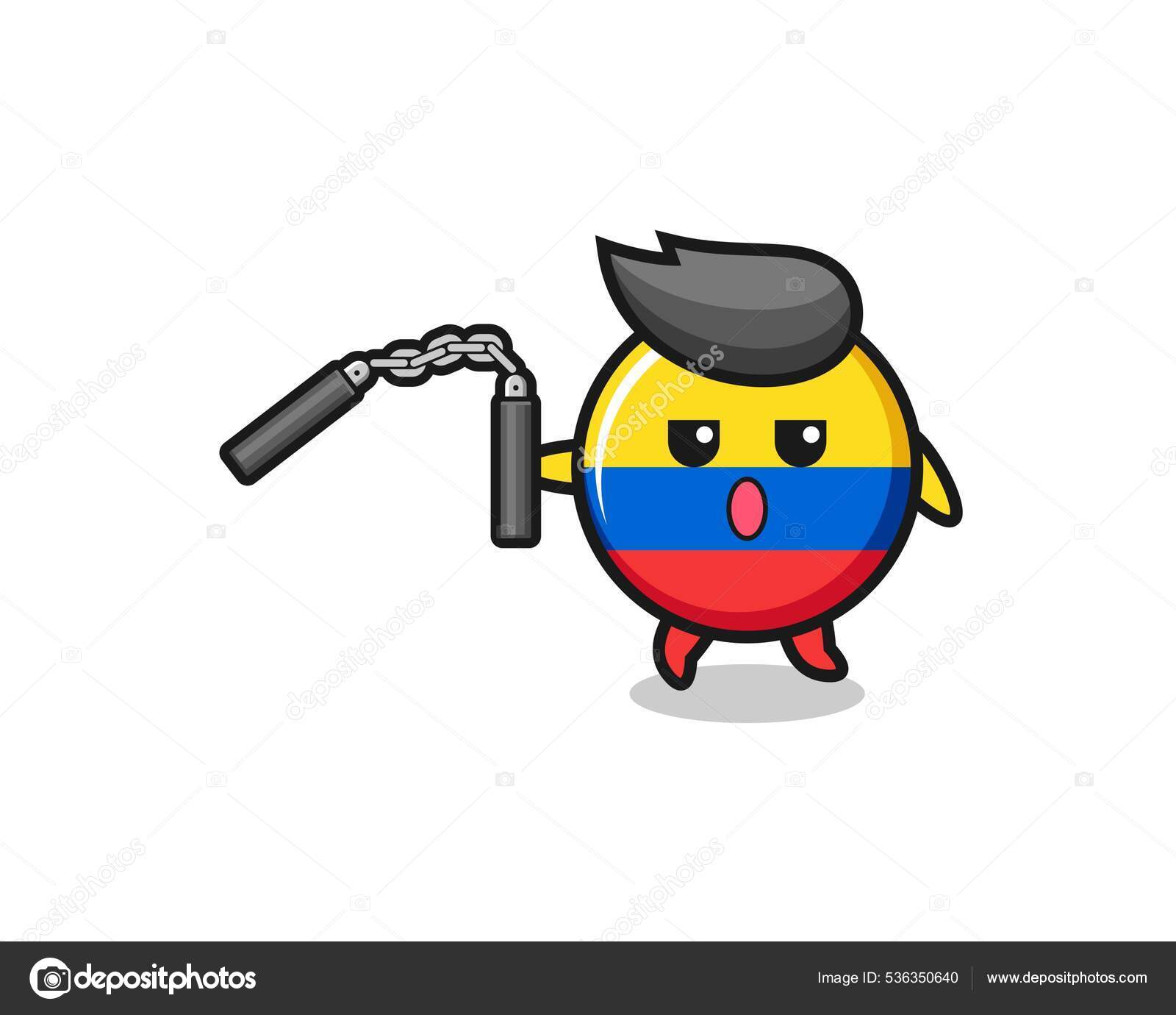 Cartoon Colombia Flag Using Nunchaku Cute Design Stock Vector Image by ...