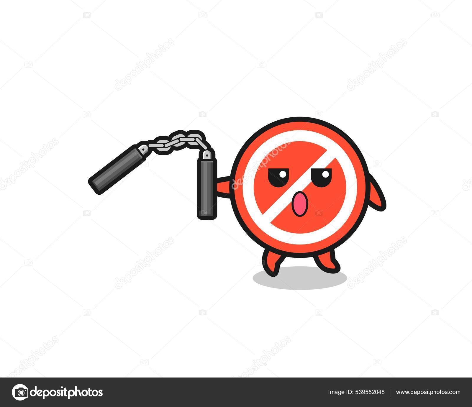 Dibujos Animados Stop Sign Usando Nunchaku Lindo Diseño Vector de stock ...