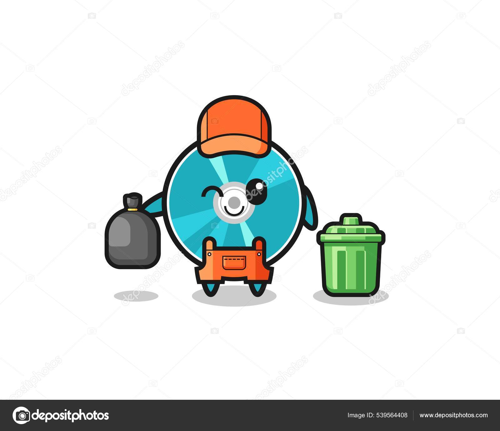 Mascot Cute Optical Disc Garbage Collector Cute Design Stock Vector by ...