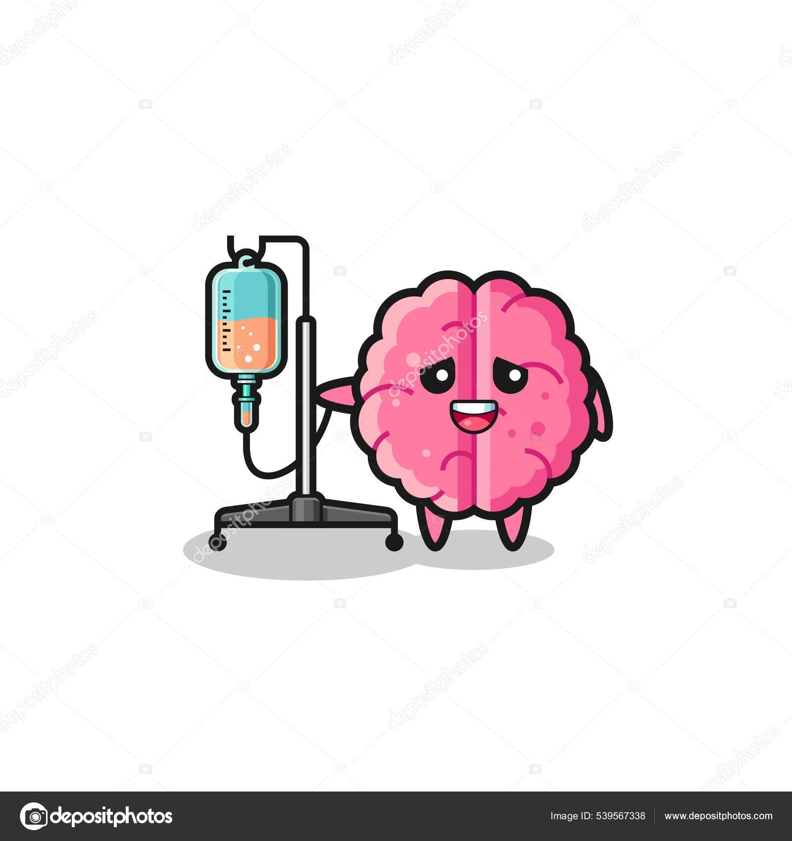 Cute Brain Character Standing Infusion Pole Cute Design Stock Vector by ...