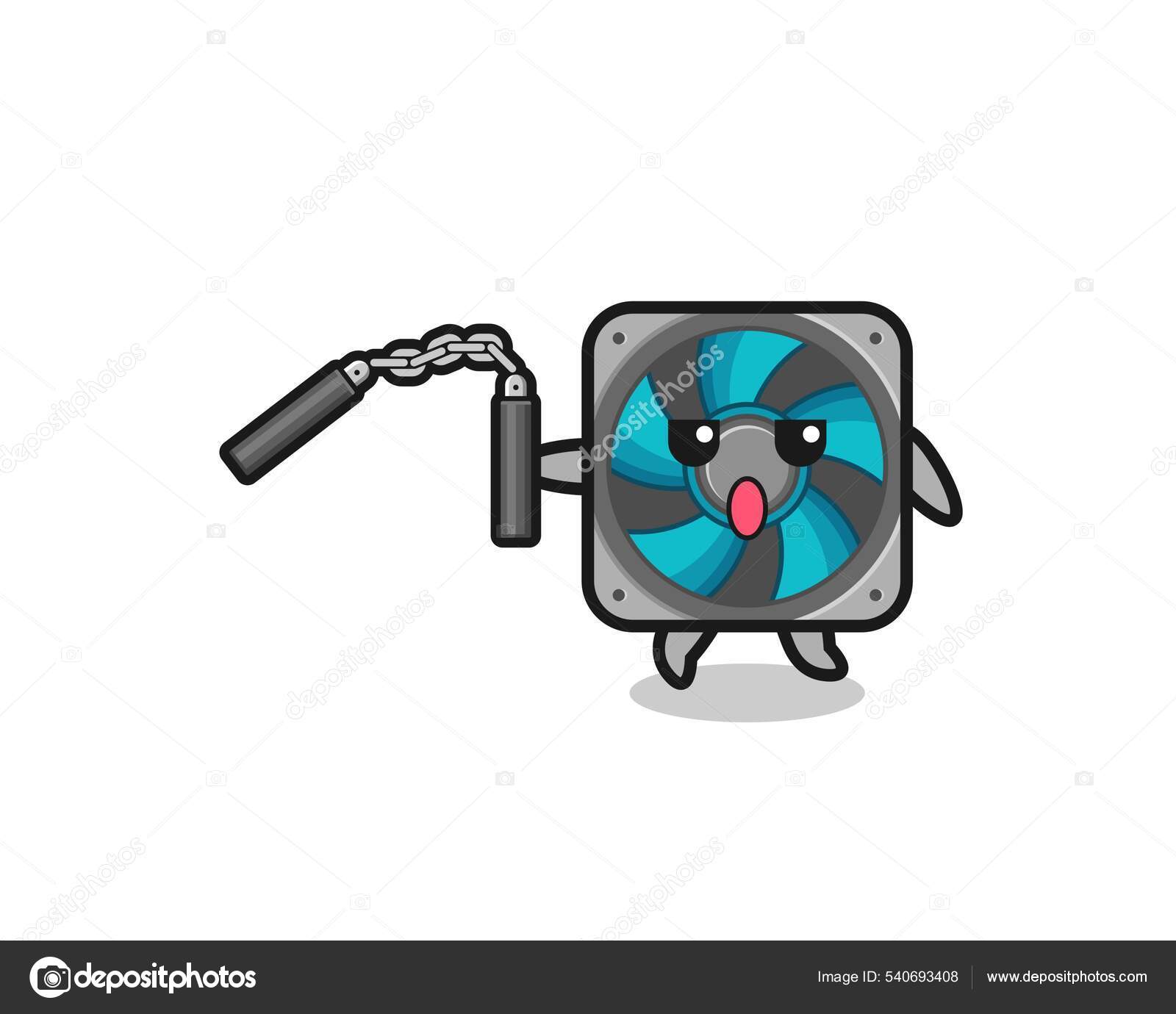 Cartoon Computer Fan Using Nunchaku Cute Design Stock Illustration by ...