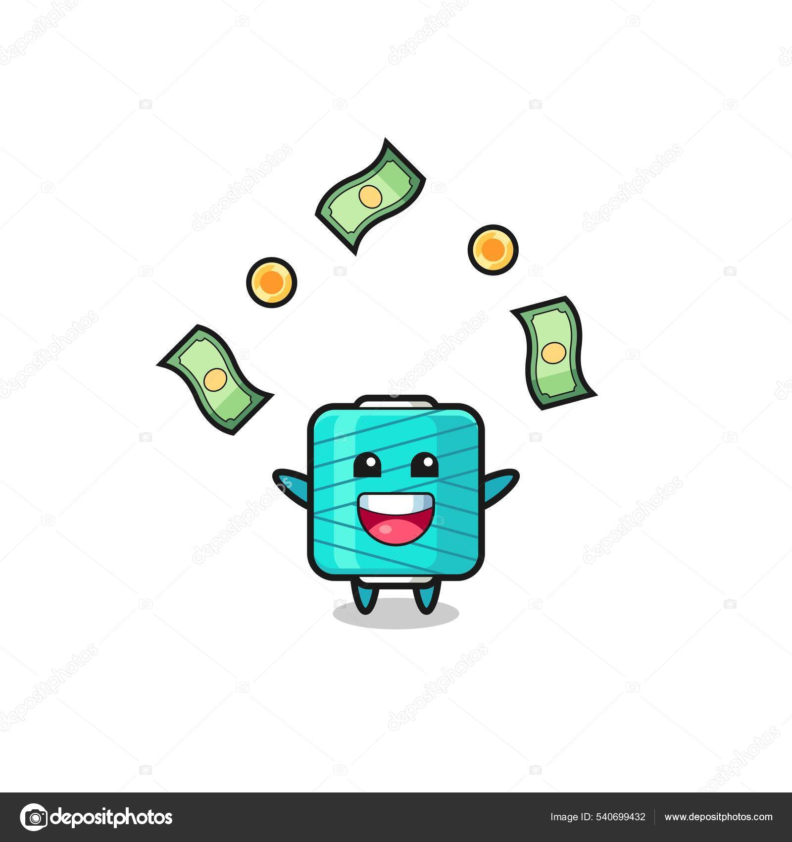 Illustration Yarn Spool Catching Money Falling Sky Cute Design Stock ...