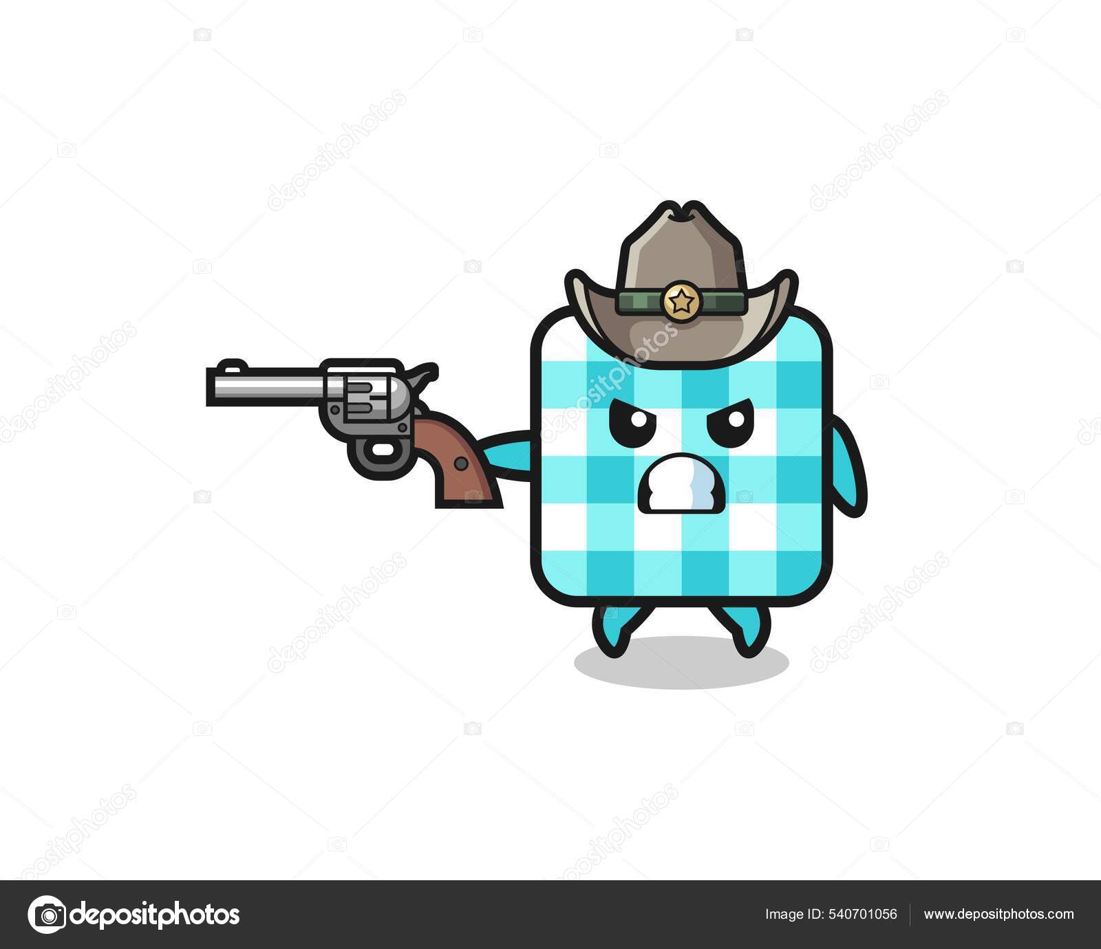 Checkered Tablecloth Cowboy Shooting Gun Cute Design Vector de stock ...