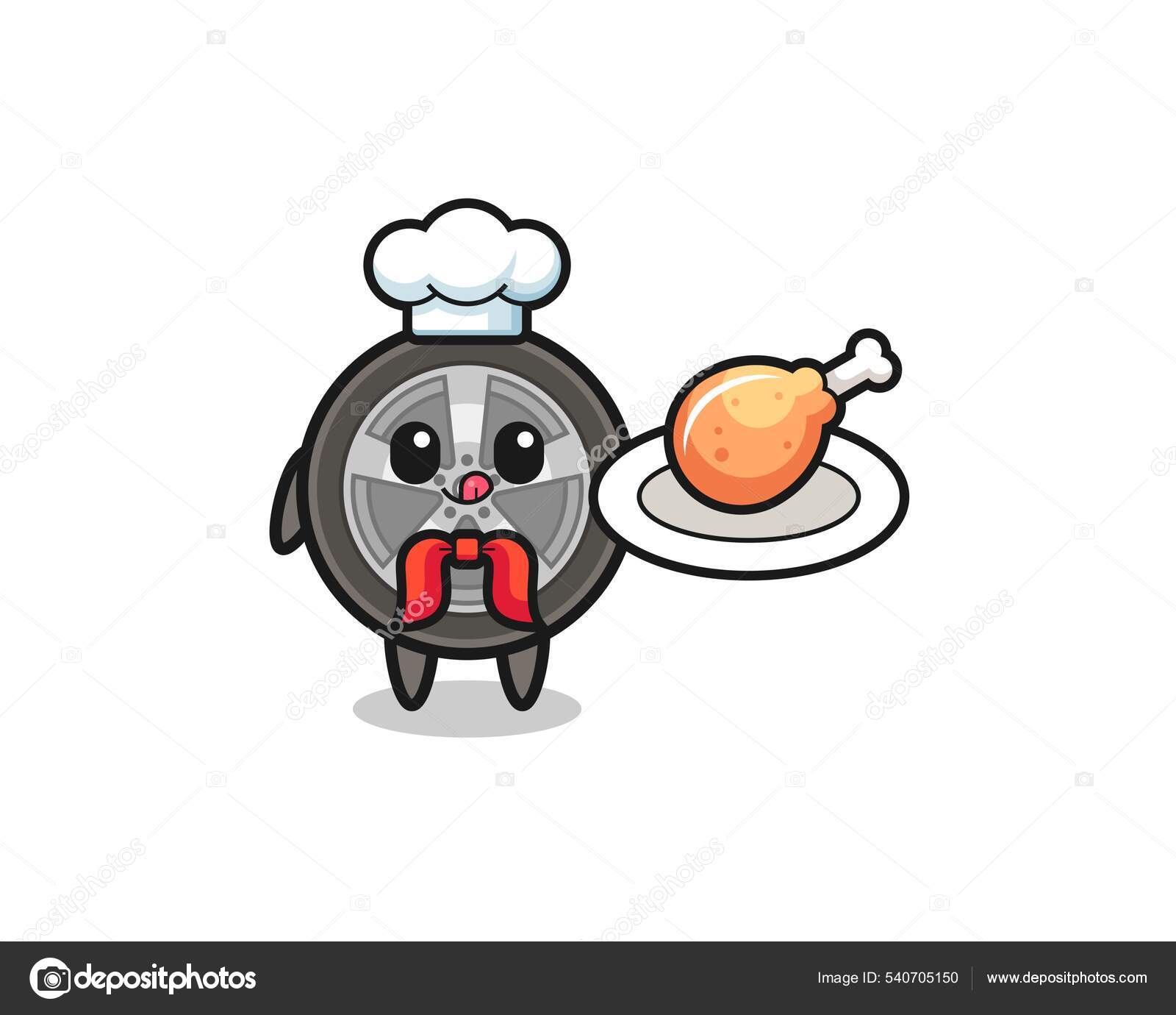 Car Wheel Fried Chicken Chef Cartoon Character Cute Design Stock Vector ...