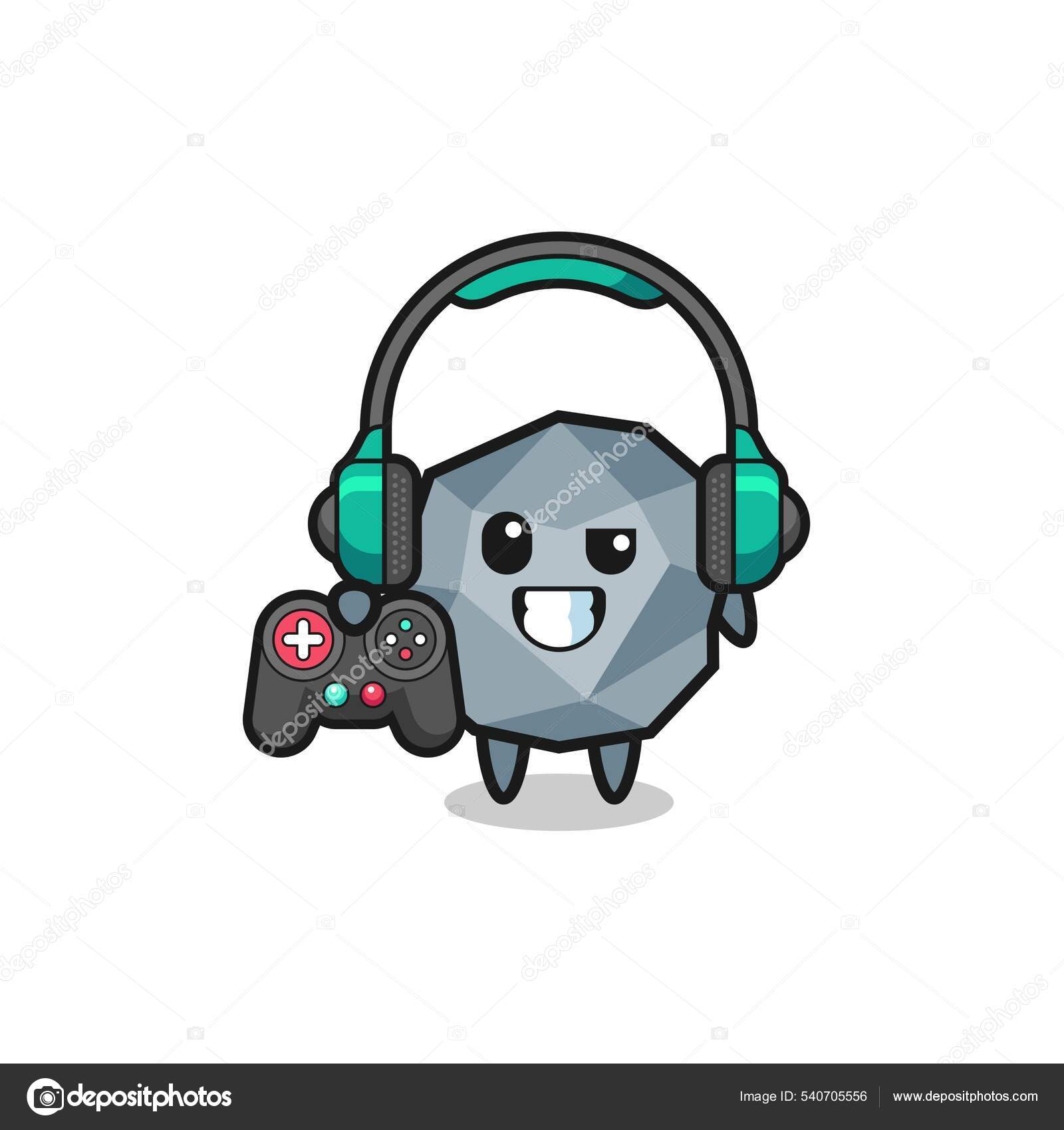 Stone Gamer Mascot Holding Game Controller Cute Design Stock Vector by ...