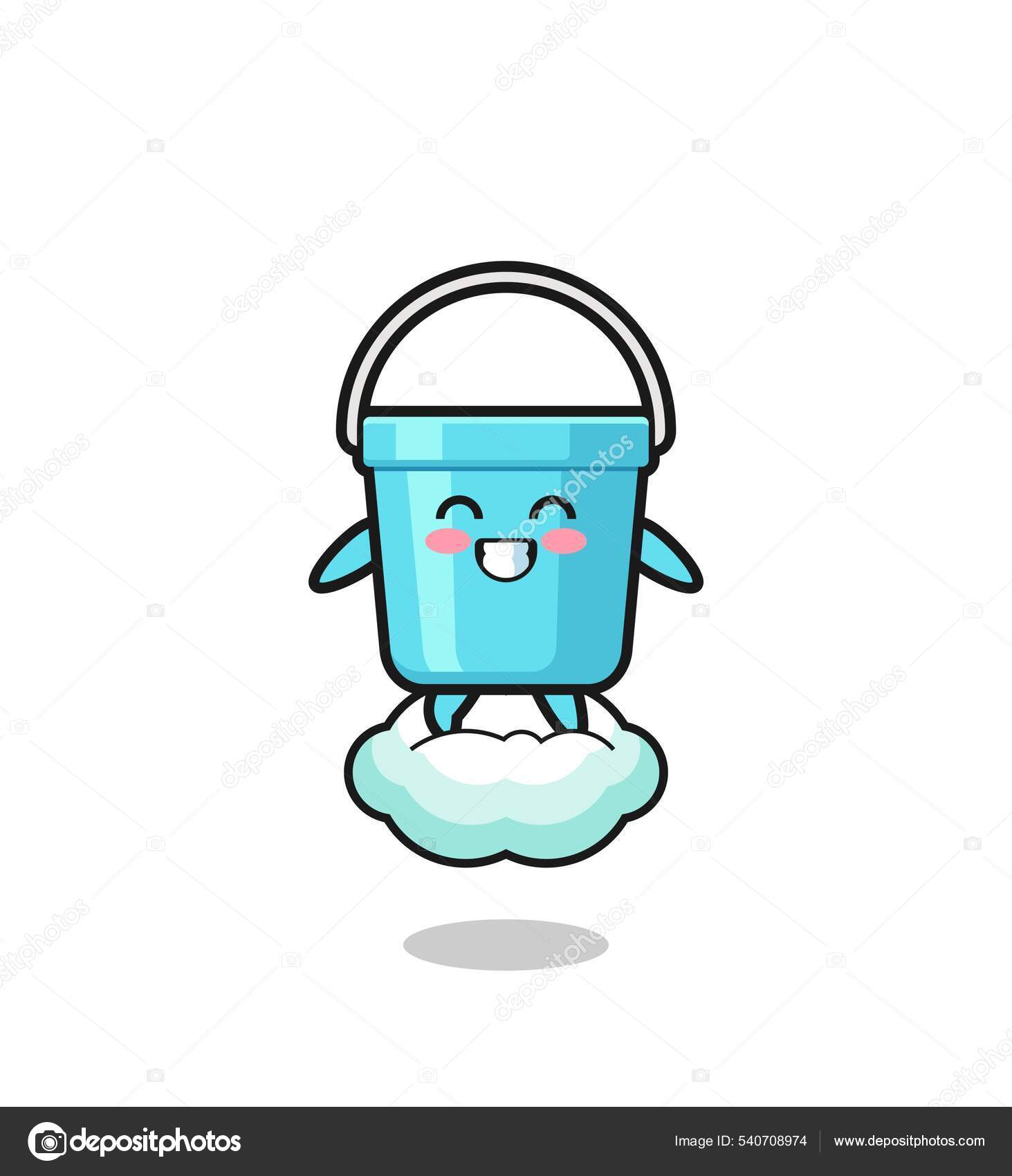 Cute Plastic Bucket Illustration Riding Floating Clou Stock Vector ...