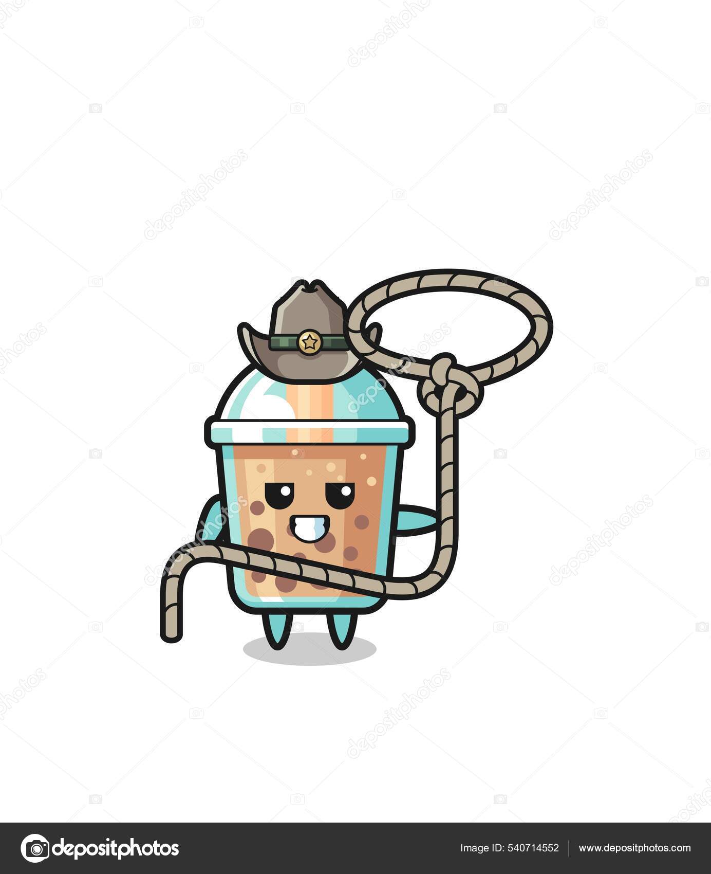 Bubble Tea Cowboy Lasso Rope Cute Design Vektor Stok oleh ©heriyusuf ...