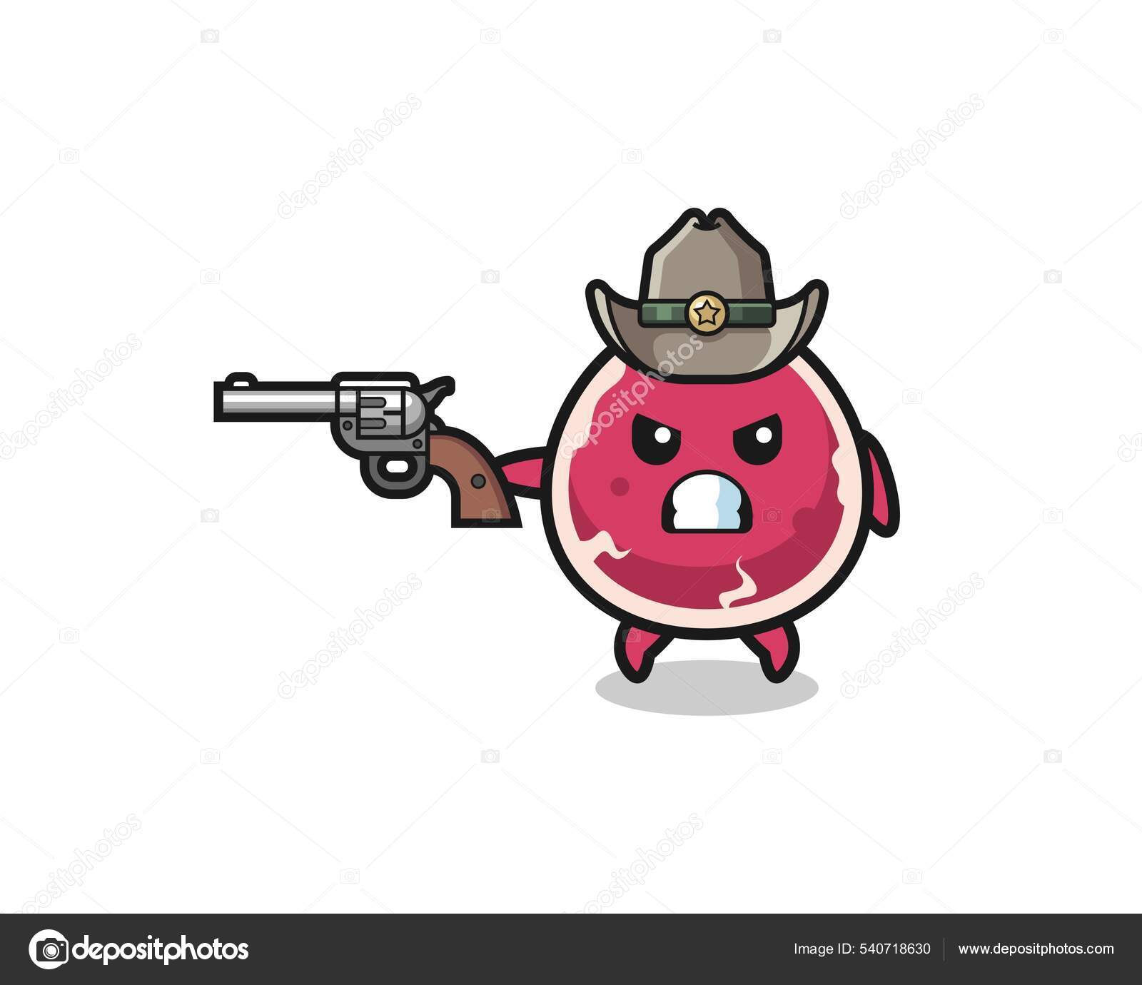 Beef Cowboy Shooting Gun Cute Design Vector de stock #540718630 de ...