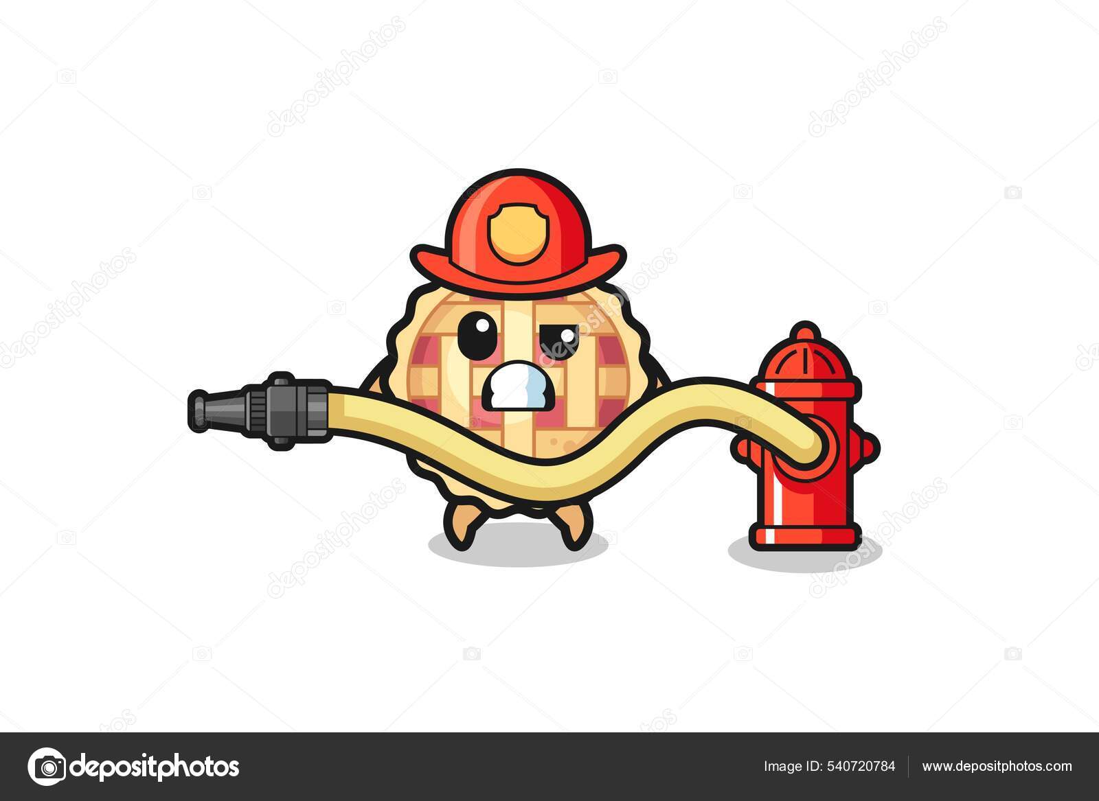 Apple Pie Cartoon Firefighter Mascot Water Hose Cute Design Stock ...