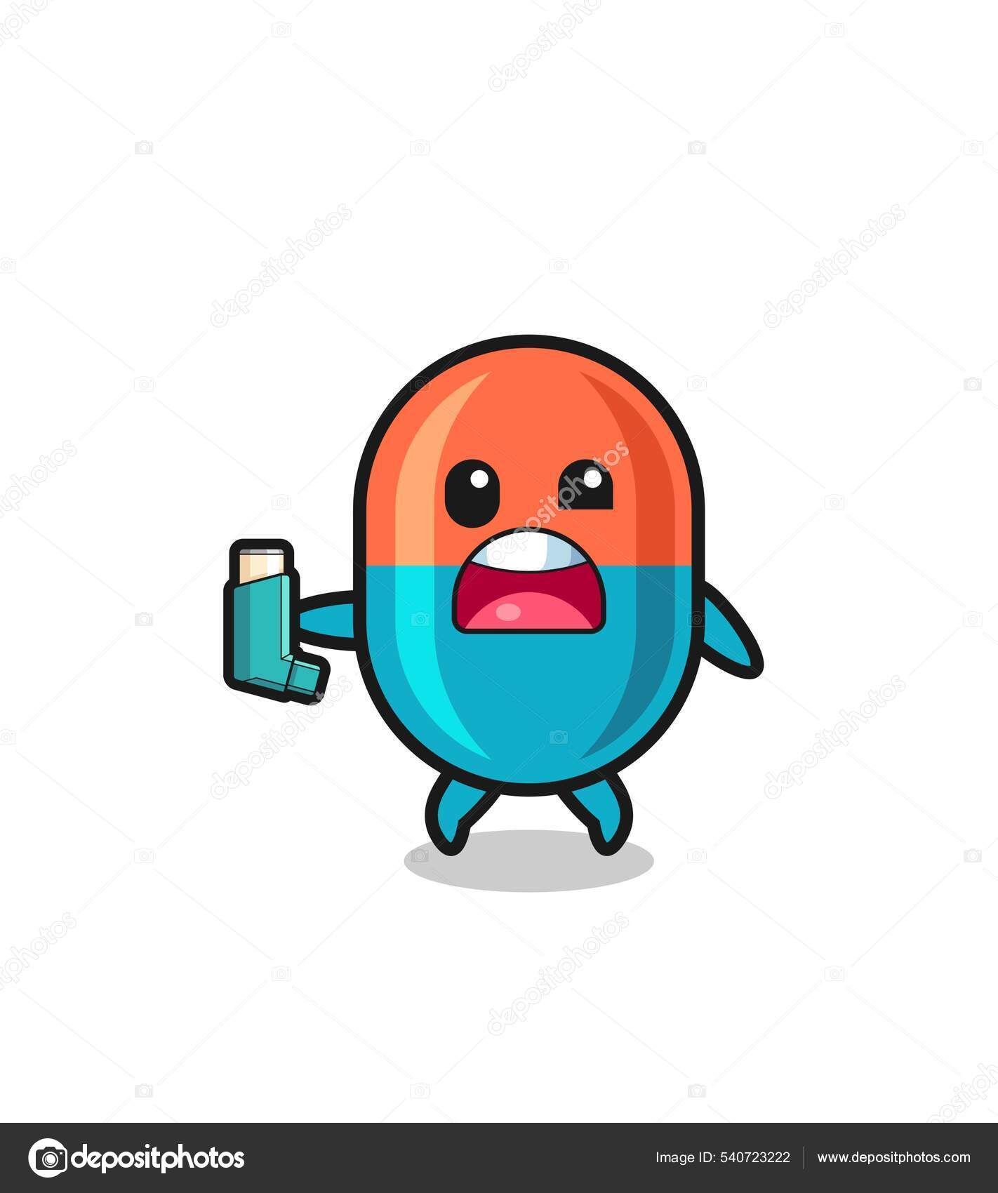 Capsule Mascot Having Asthma While Holding Inhaler Cute Design Stock ...