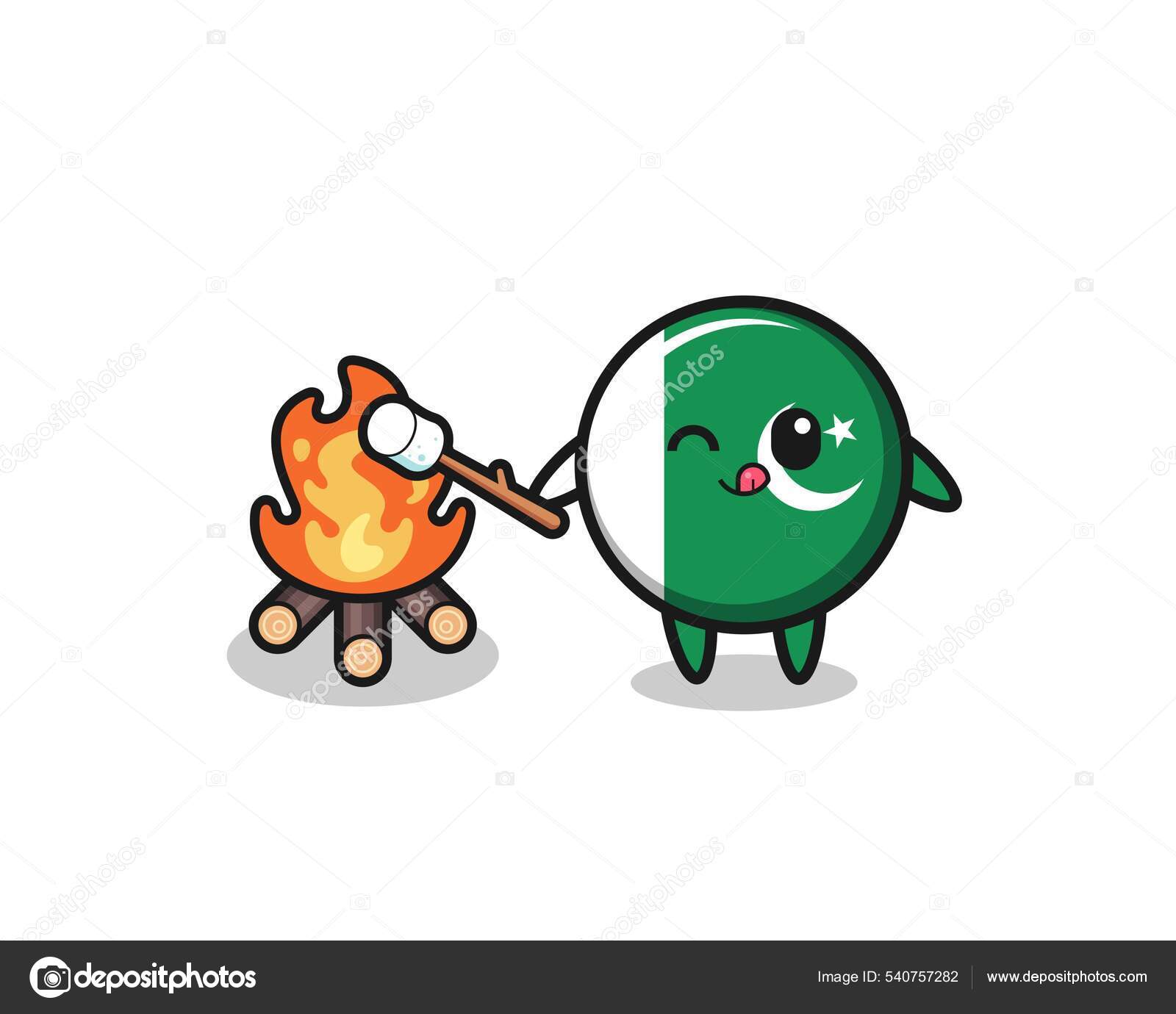 Pakistan Flag Character Burning Marshmallow Cute Design Vector de stock ...