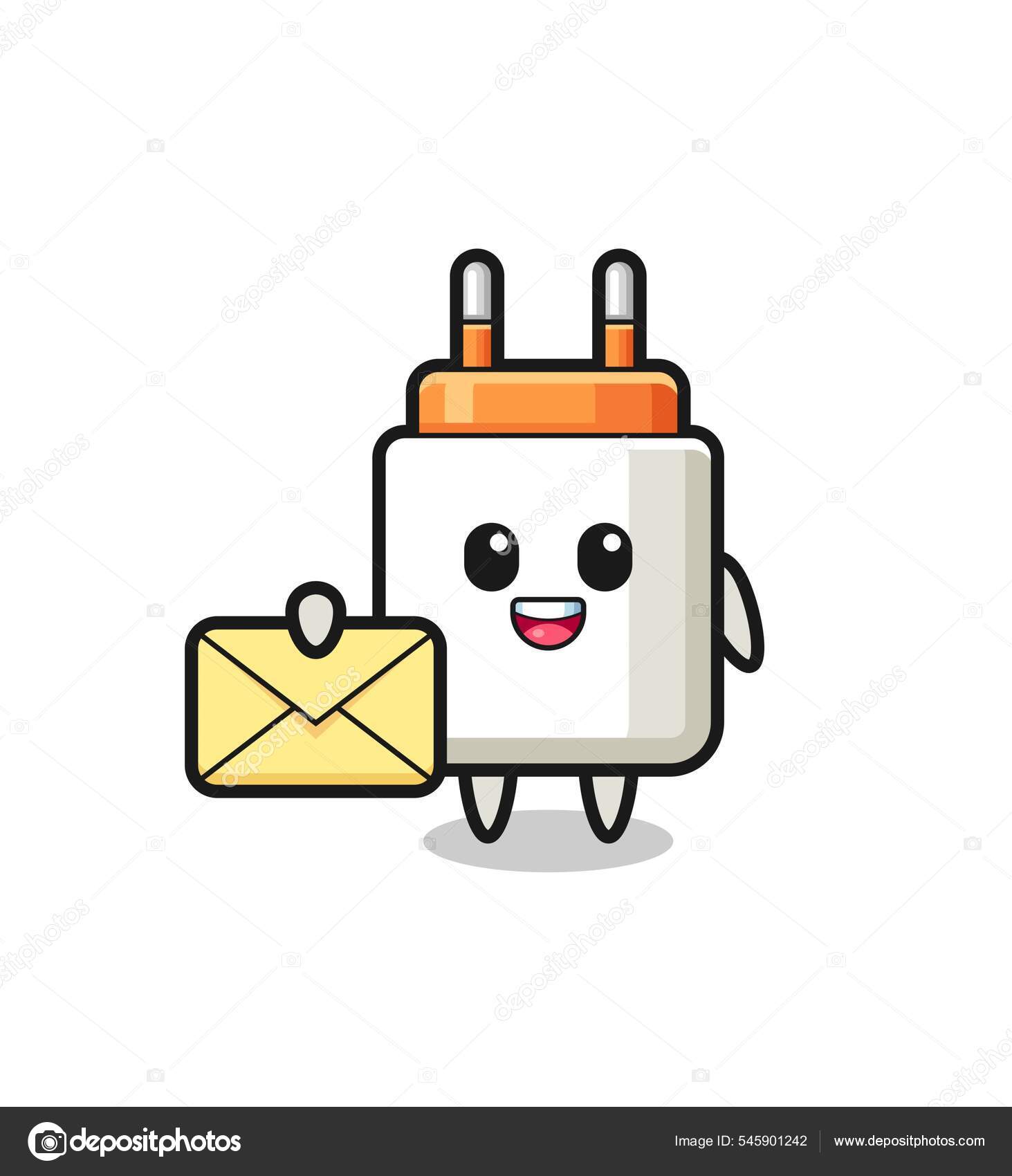 Cartoon Illustration Power Adapter Holding Yellow Letter Cute Design ...