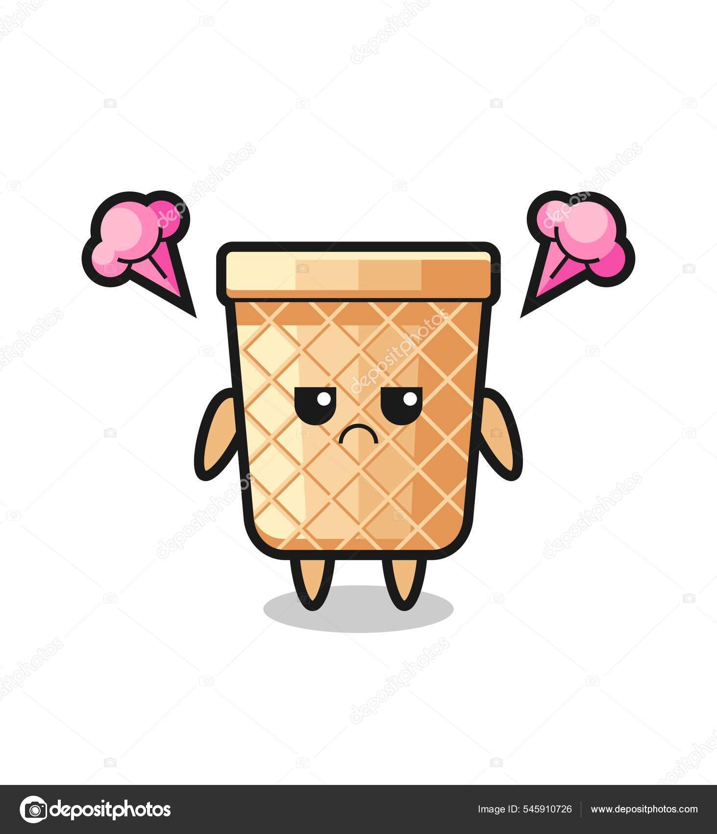 Annoyed Expression Cute Waffle Cone Cartoon Character Cute Design Stock ...