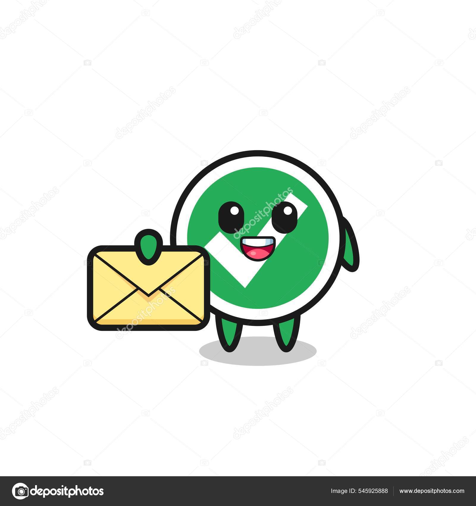 Cartoon Illustration Check Mark Holding Yellow Letter Cute Design Stock ...