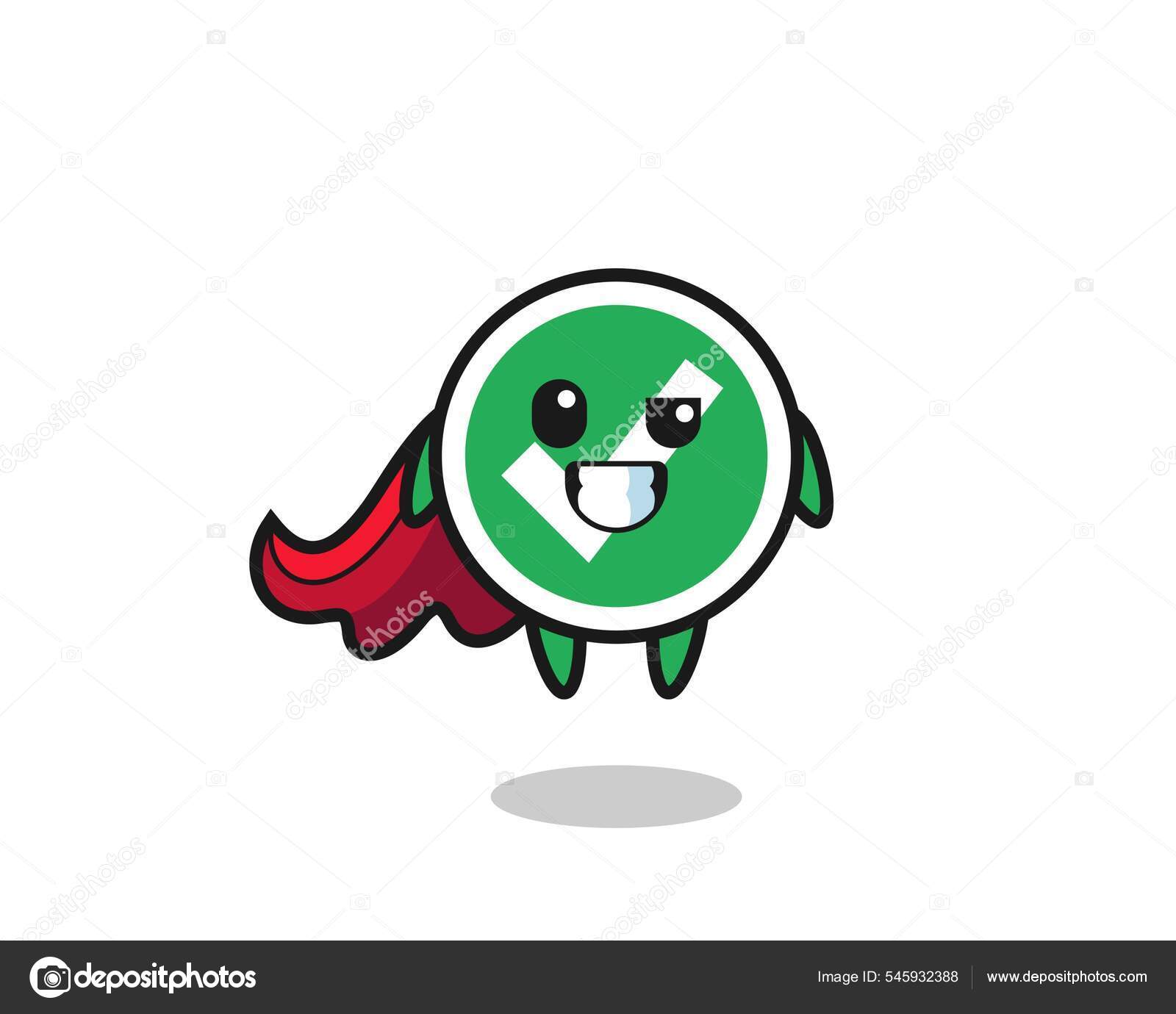 Cute Check Mark Character Flying Superhero Cute Design Stock Vector ...