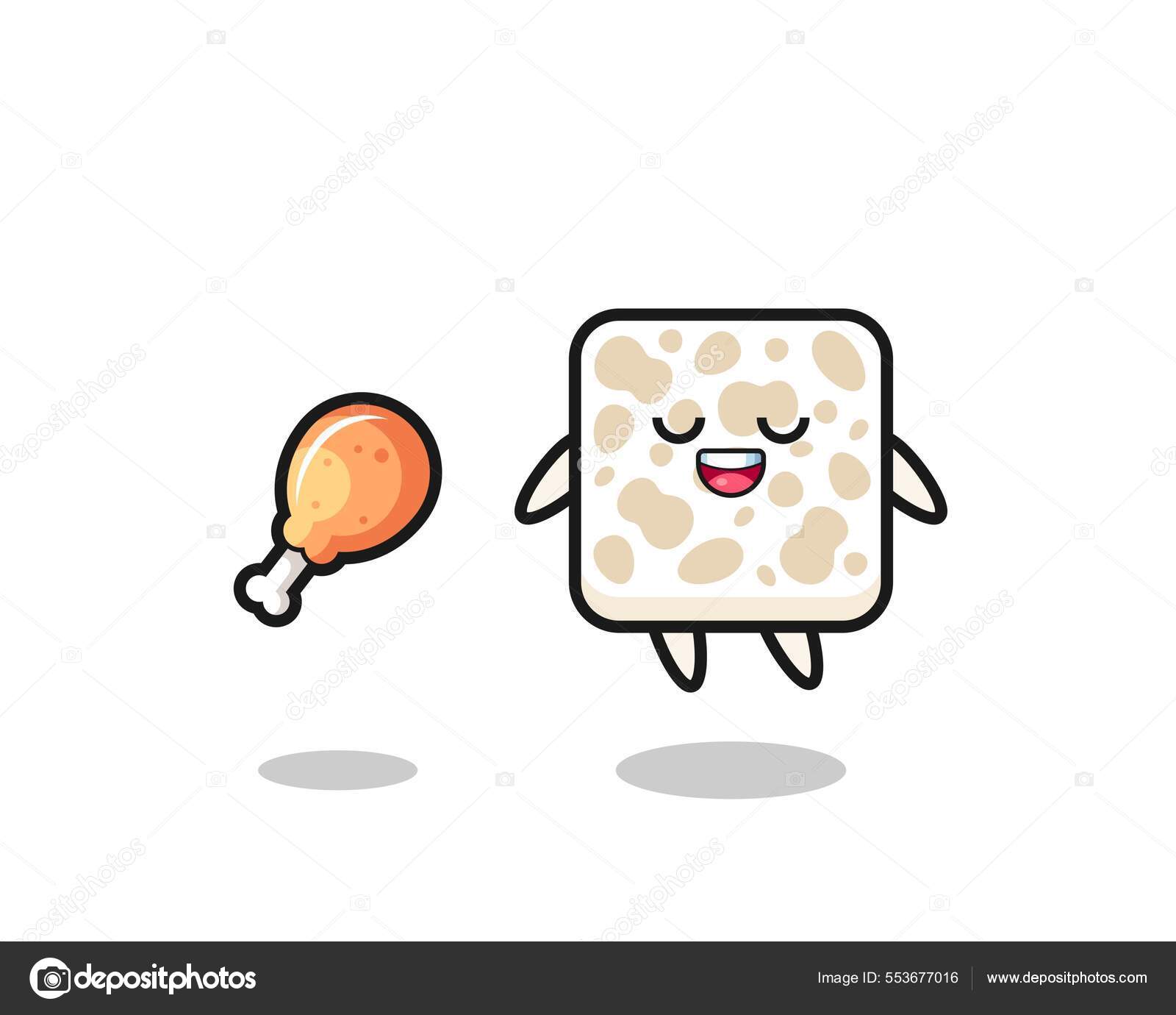 Tempe Lucu Mengambang Dan Tergoda Karena Ayam Goreng Desain Lucu Vektor ...