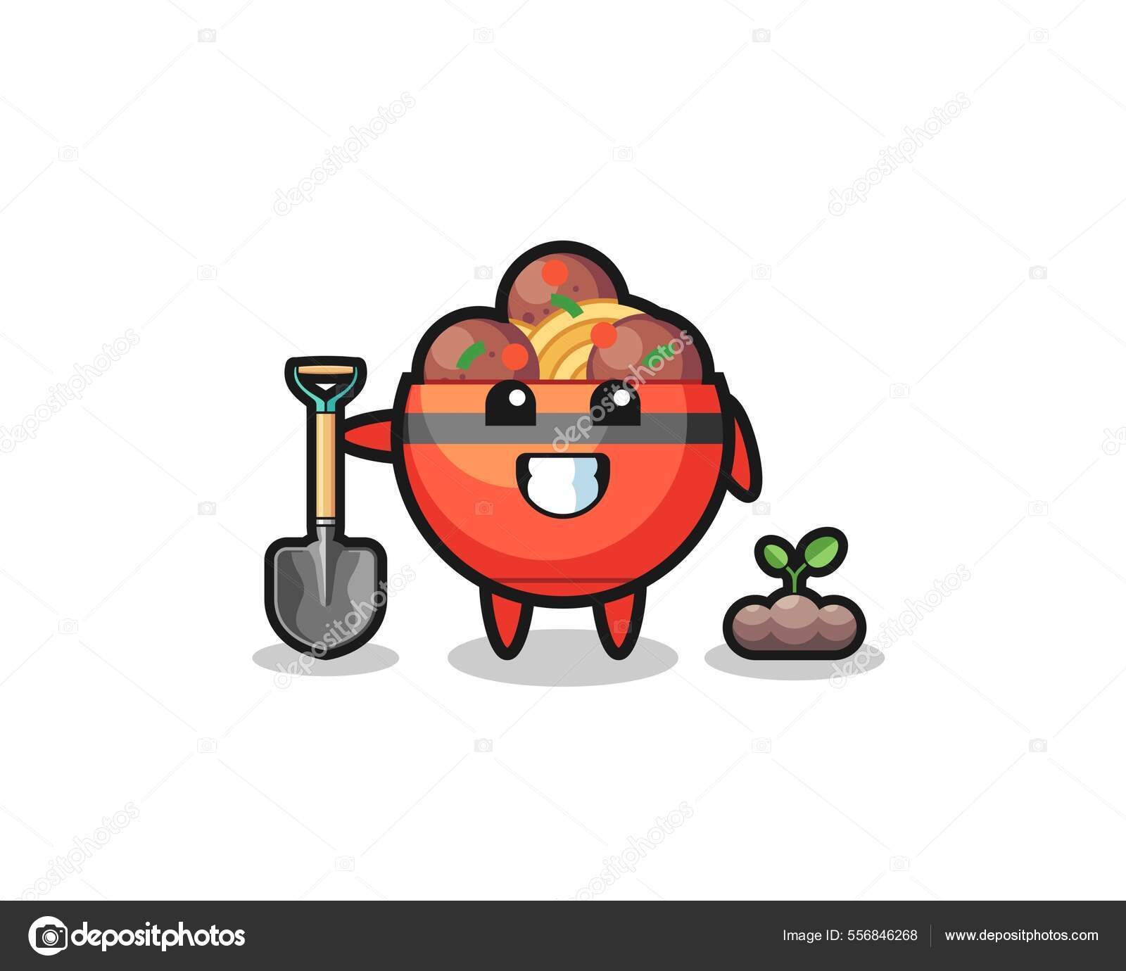 Cute Meatball Bowl Cartoon Planting Tree Seed Cute Design Stock Vector ...