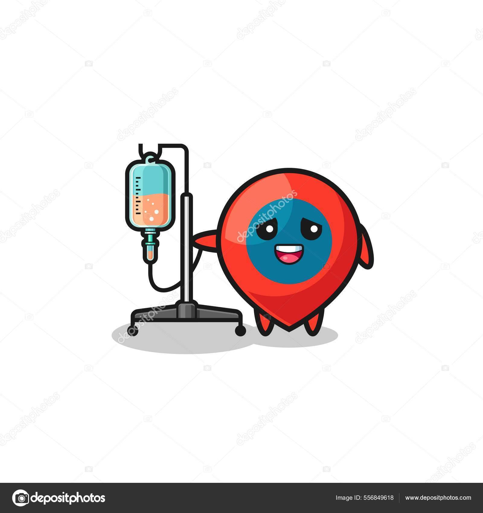 Cute Lokasi Simbol Karakter Berdiri Dengan Tiang Infus Desain Lucu ...