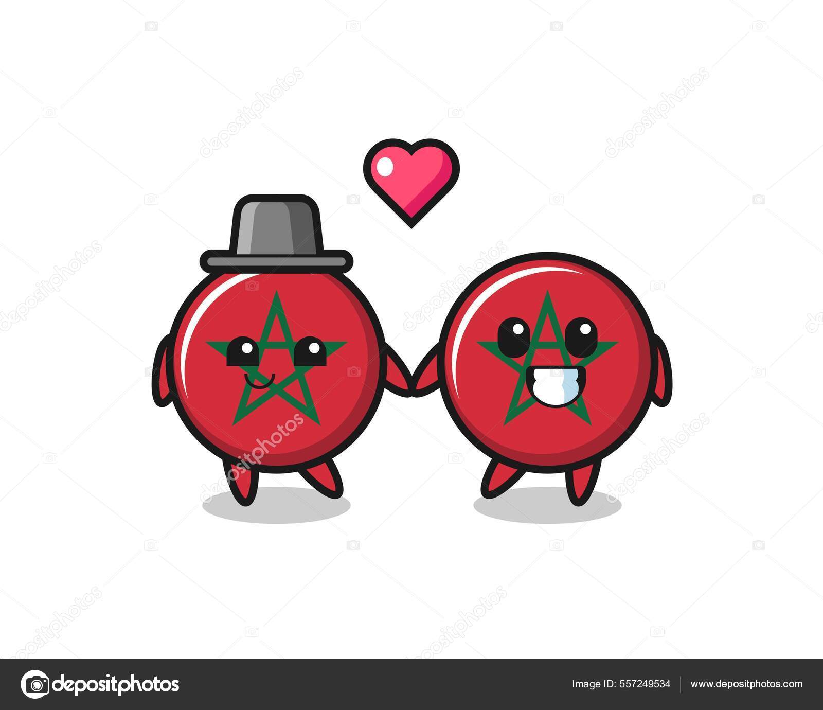 Morocco Flag Cartoon Character Couple Fall Love Gesture Cute Design ...