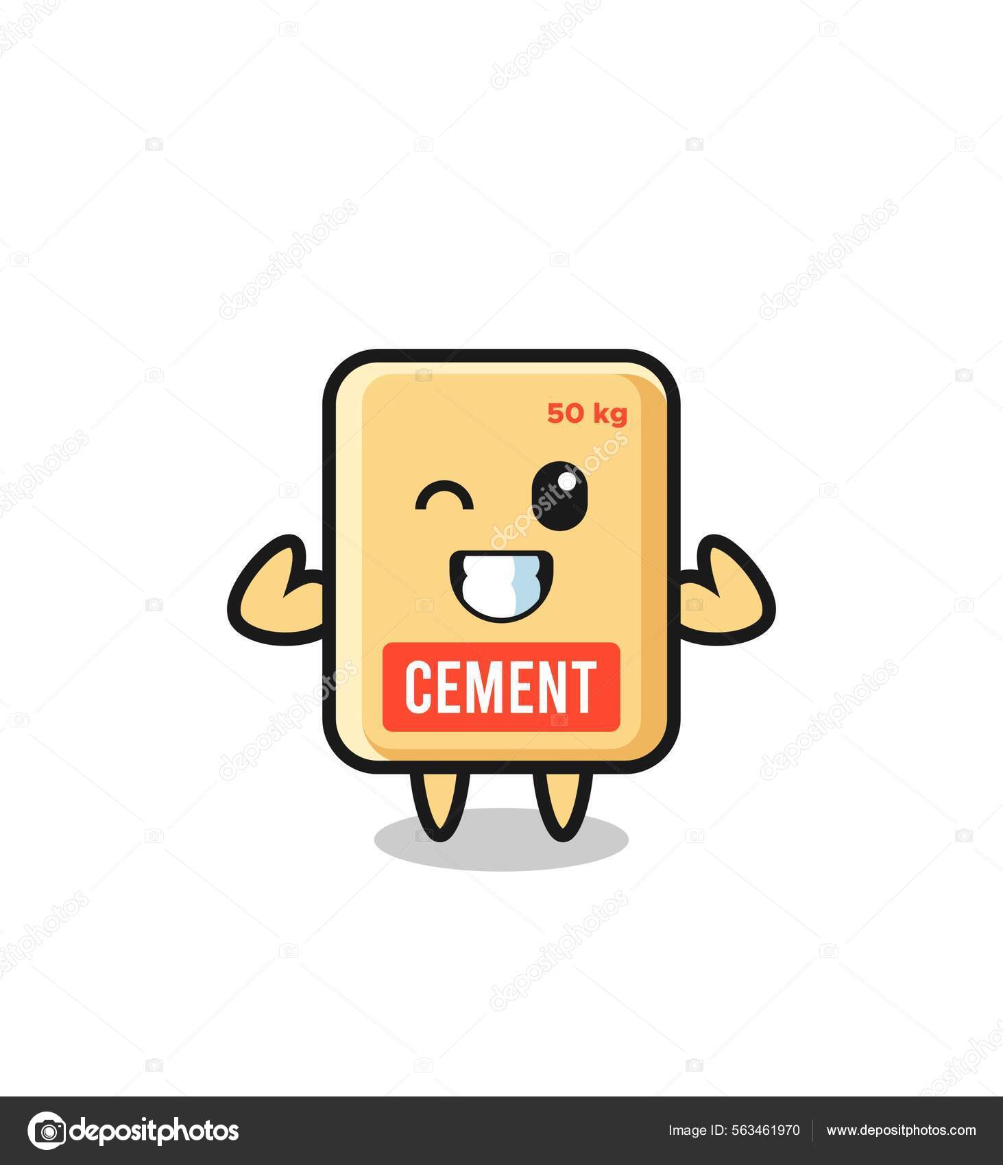 Muscular Cement Sack Character Posing Showing His Muscles Cute Design ...