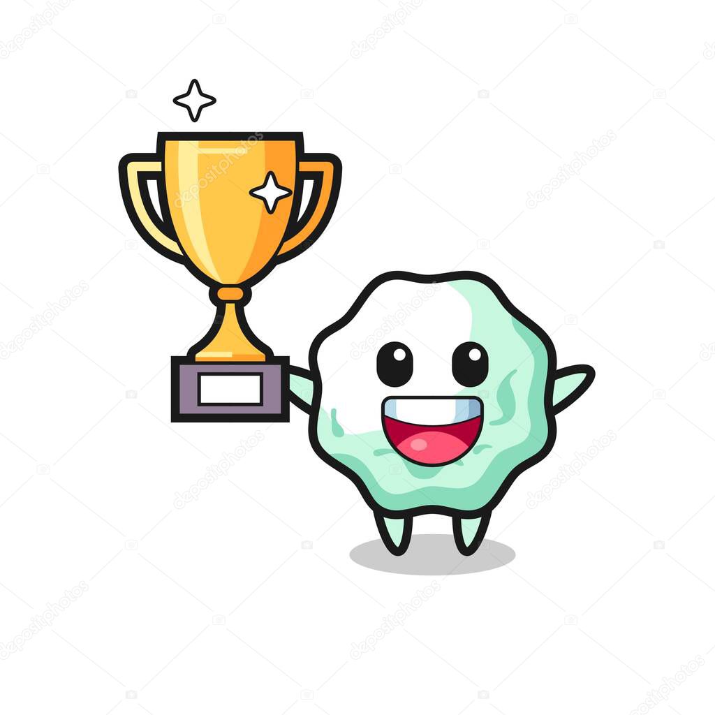 Dibujos Animados Ilustración Goma Mascar Feliz Sosteniendo Trofeo Oro ...