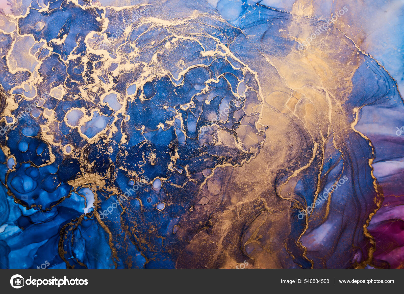 Luxury Abstract Background Alcohol Ink Technique Indigo Blue Gold ...