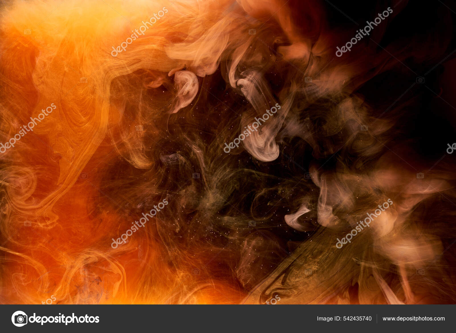 Orange Smoke Black Ink Background Colorful Fog Abstract Swirling Ocean ...