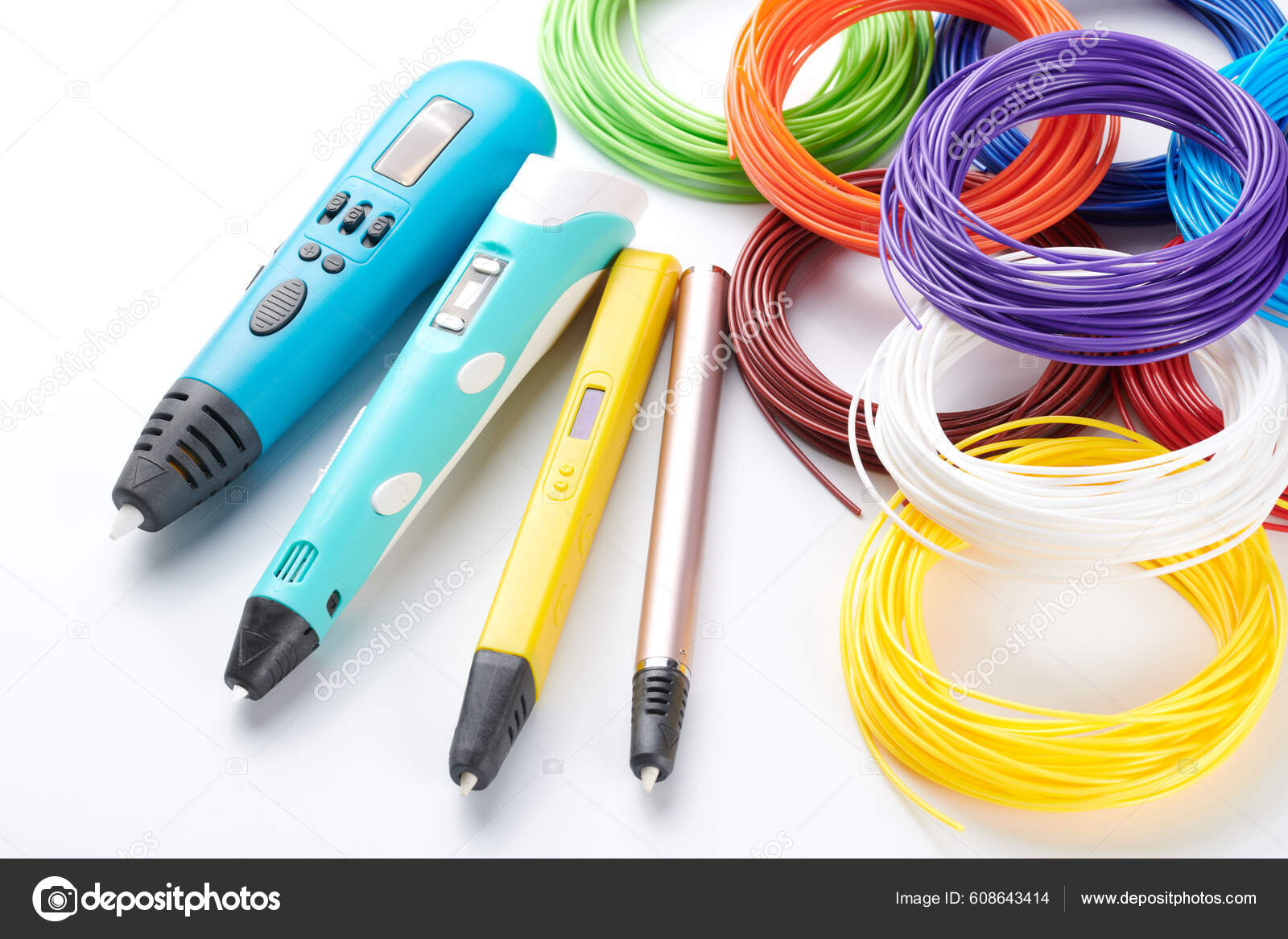 Pen Creating Volume Plastic Figures Isolated White Background Stock ...