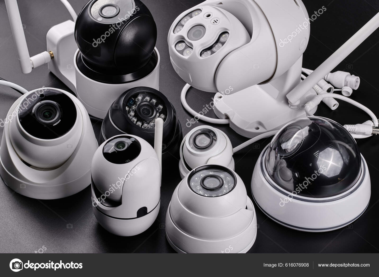 Surveillance Cameras Set Different Videcam Cctv Cameras Isolated Black ...