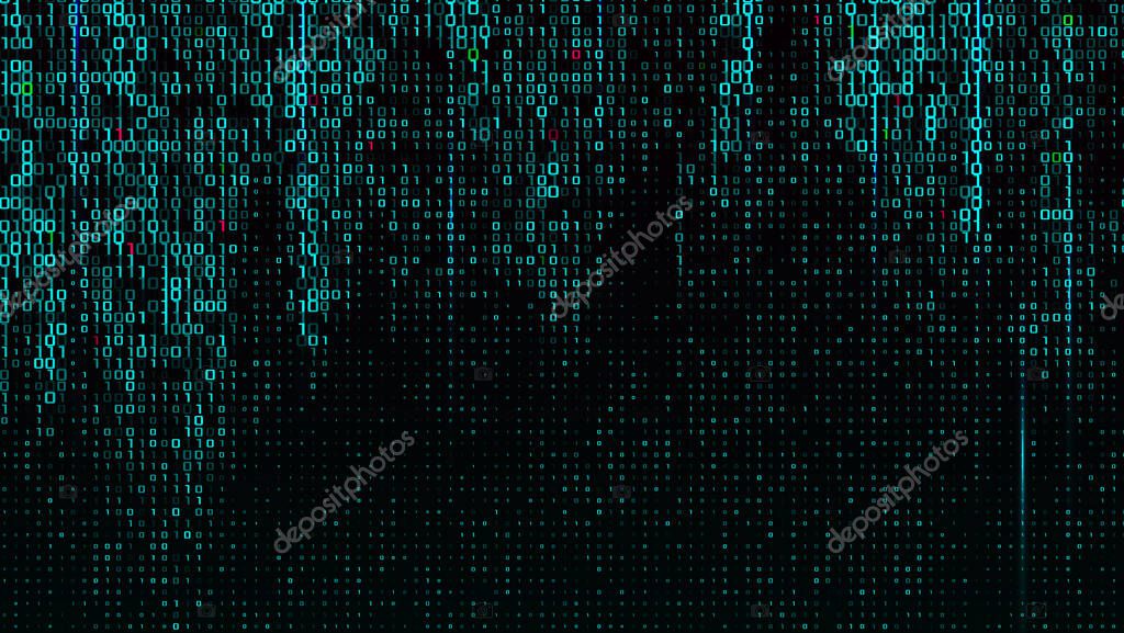 Un flujo de código de matriz binaria en la pantalla. números de la ...